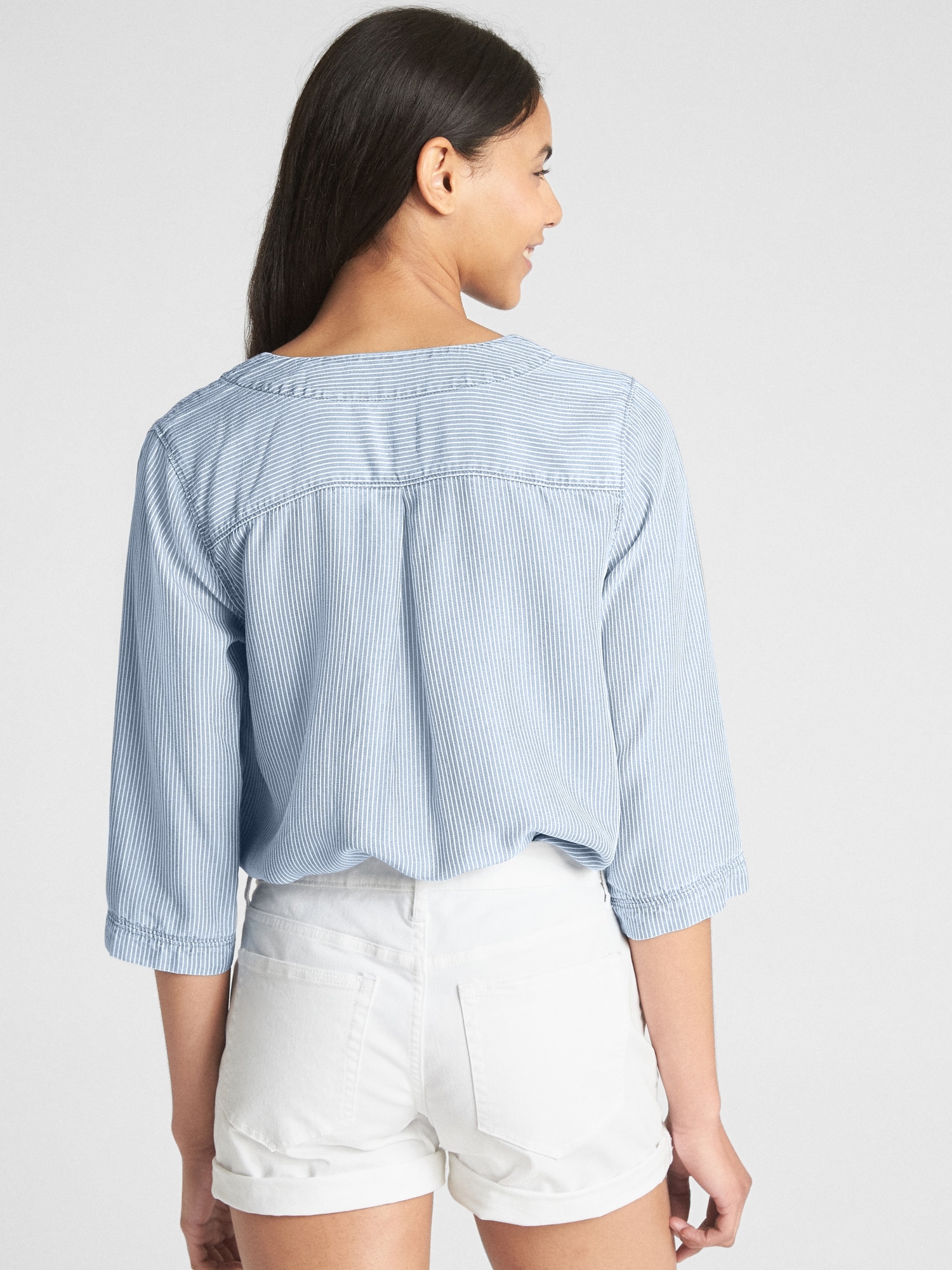 Popover Stripe Split-Neck Top in TENCEL™ | Gap