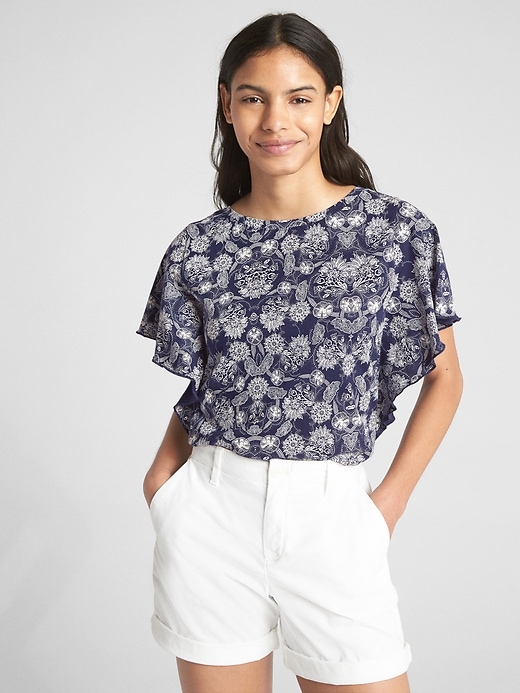 Vintage Wash Print Flutter Sleeve T-Shirt | Gap