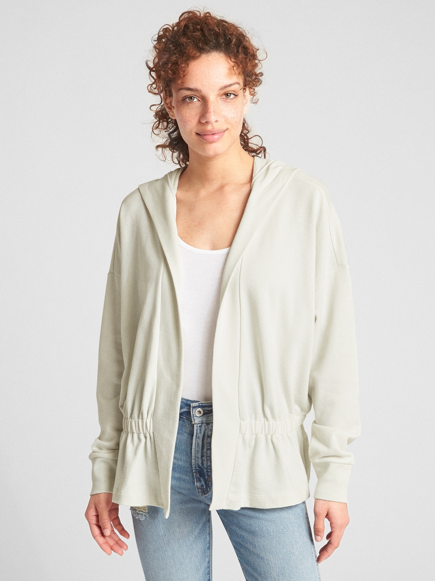 Open-Front Hoodie with Peplum Hem in French Terry | Gap