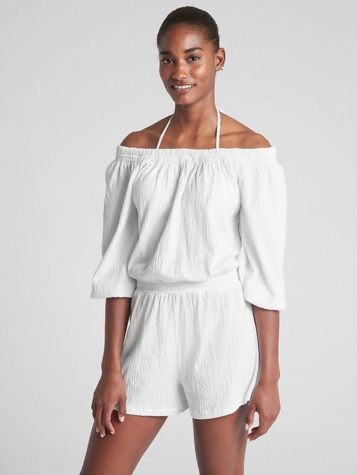 Off-Shoulder Crinkle Romper Cover-Up | Gap
