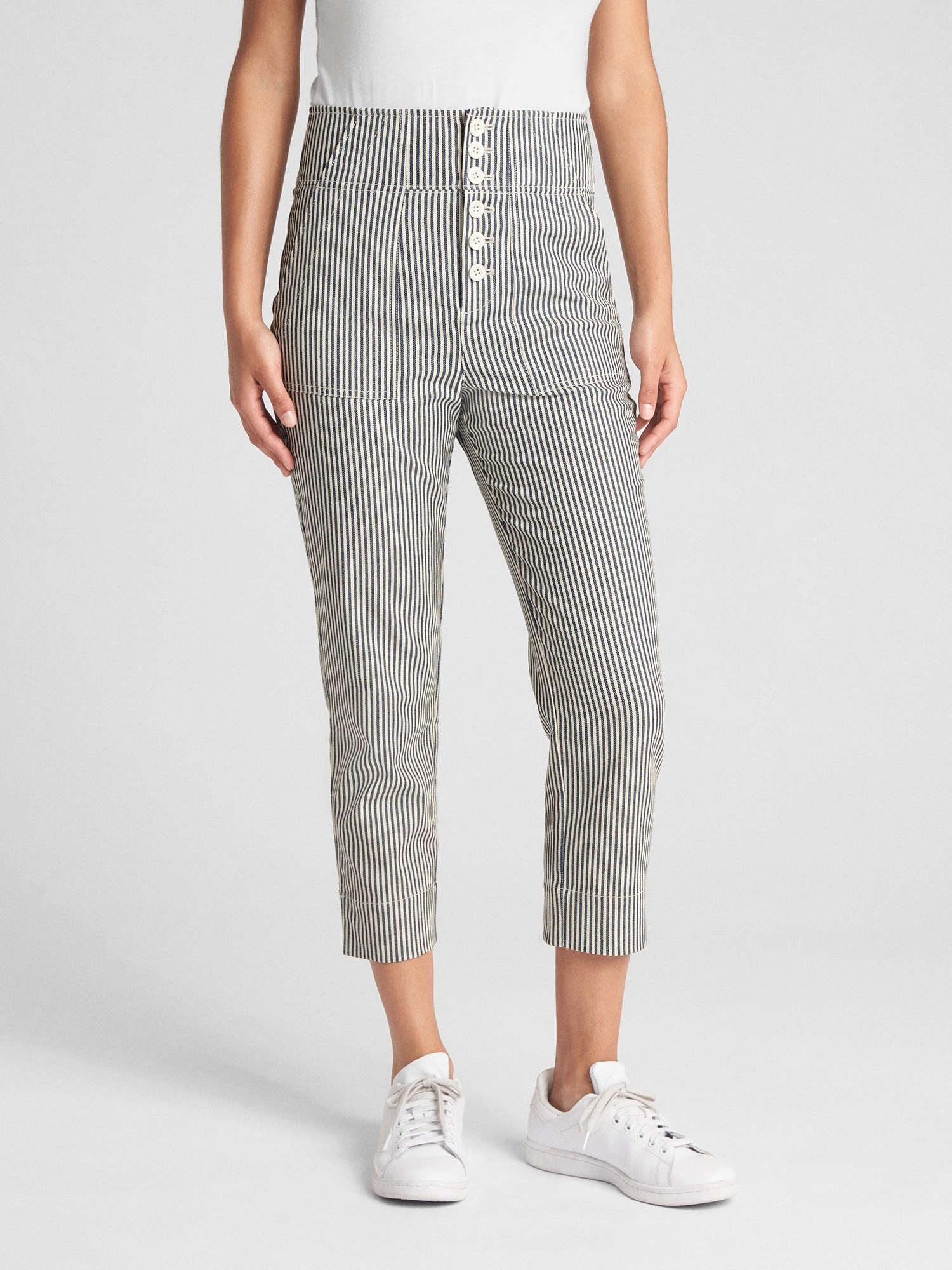 High Rise Stripe Crop Chinos with Button-Fly | Gap