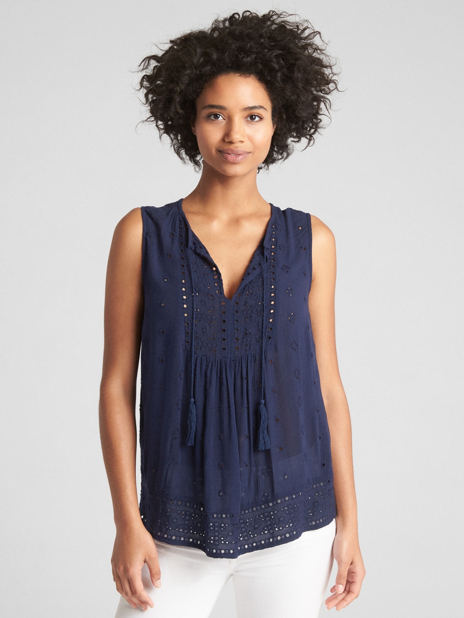 Sleeveless Eyelet Smock Top | Gap
