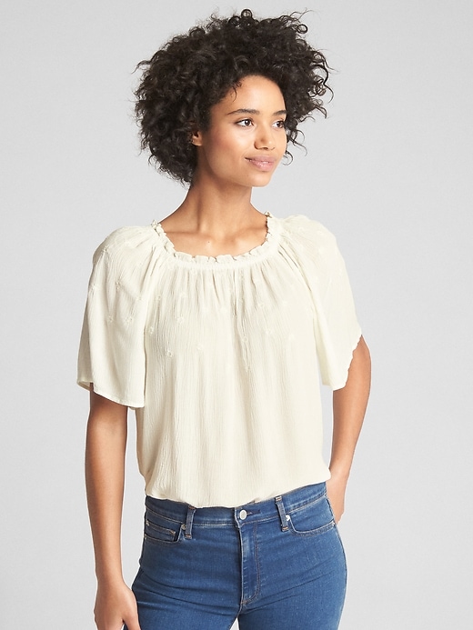 Off-Shoulder Embroidered Crinkle Top | Gap