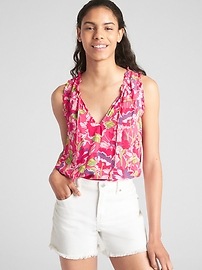 Sleeveless Split-Neck Print Top | Gap