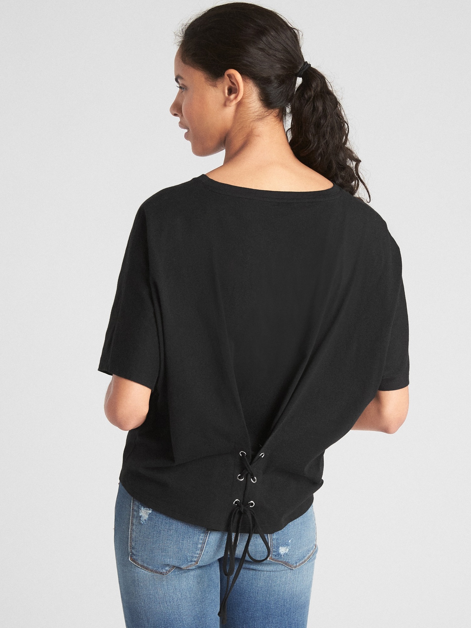 Short Sleeve Lace-Up Back T-Shirt | Gap