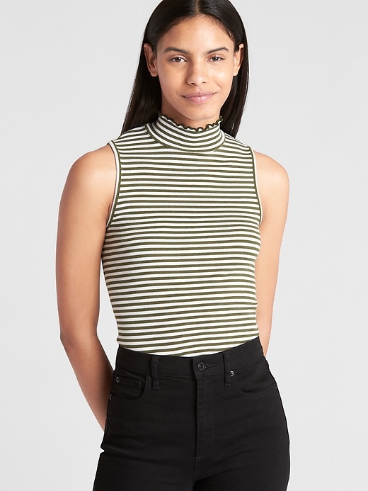 Featherweight Stripe Ribbed Sleeveless Mockneck Top | Gap