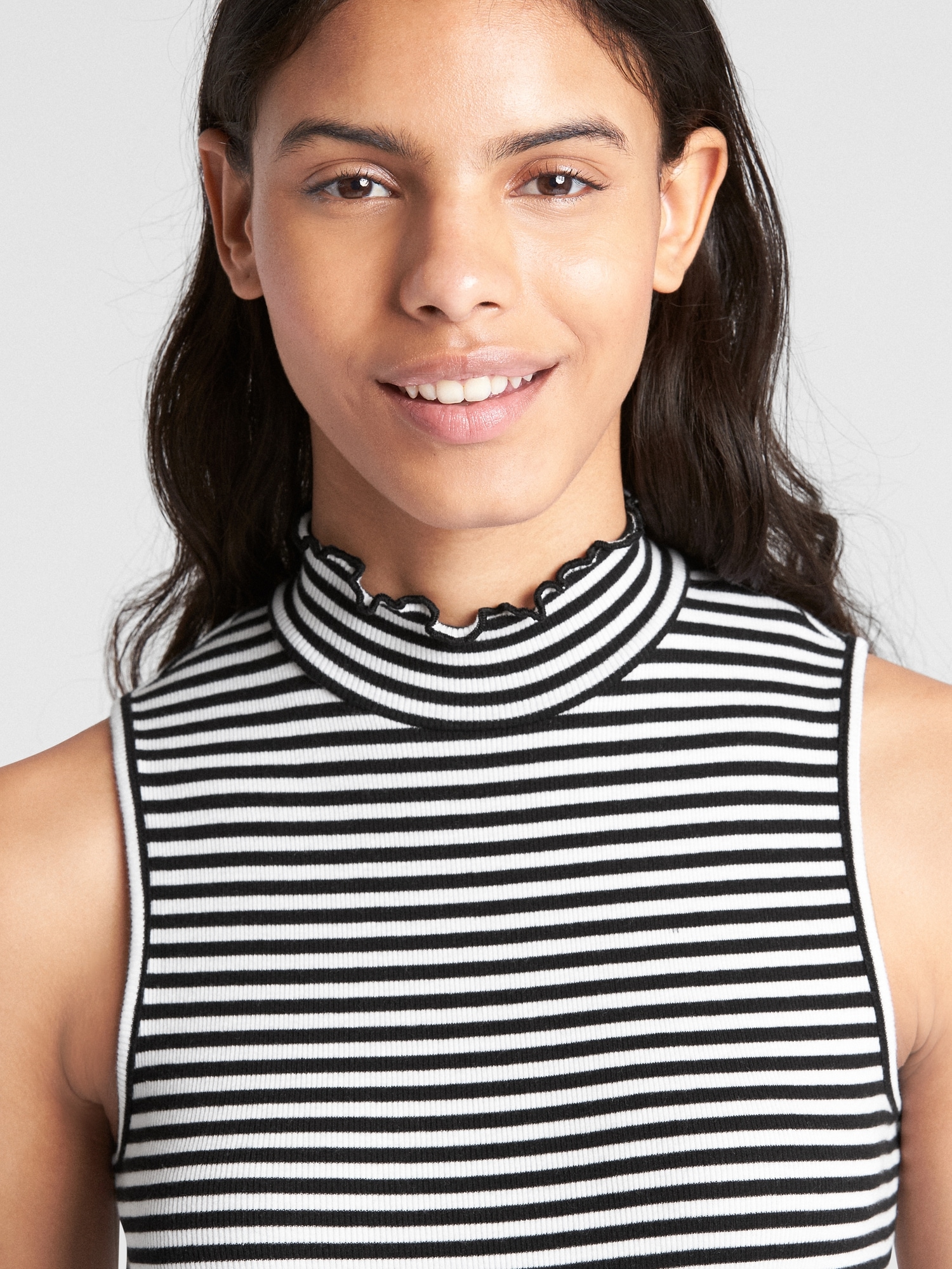 Featherweight Stripe Ribbed Sleeveless Mockneck Top | Gap