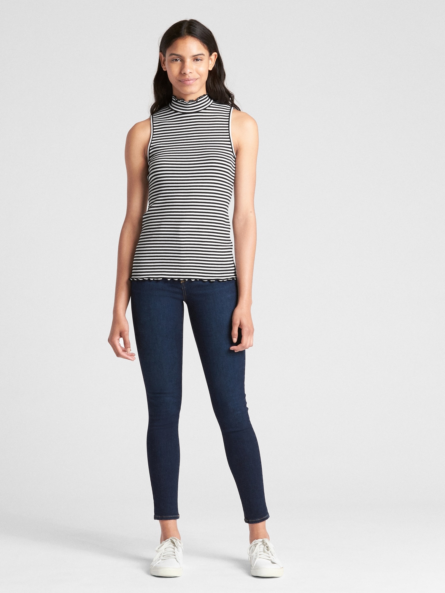 Featherweight Stripe Ribbed Sleeveless Mockneck Top | Gap