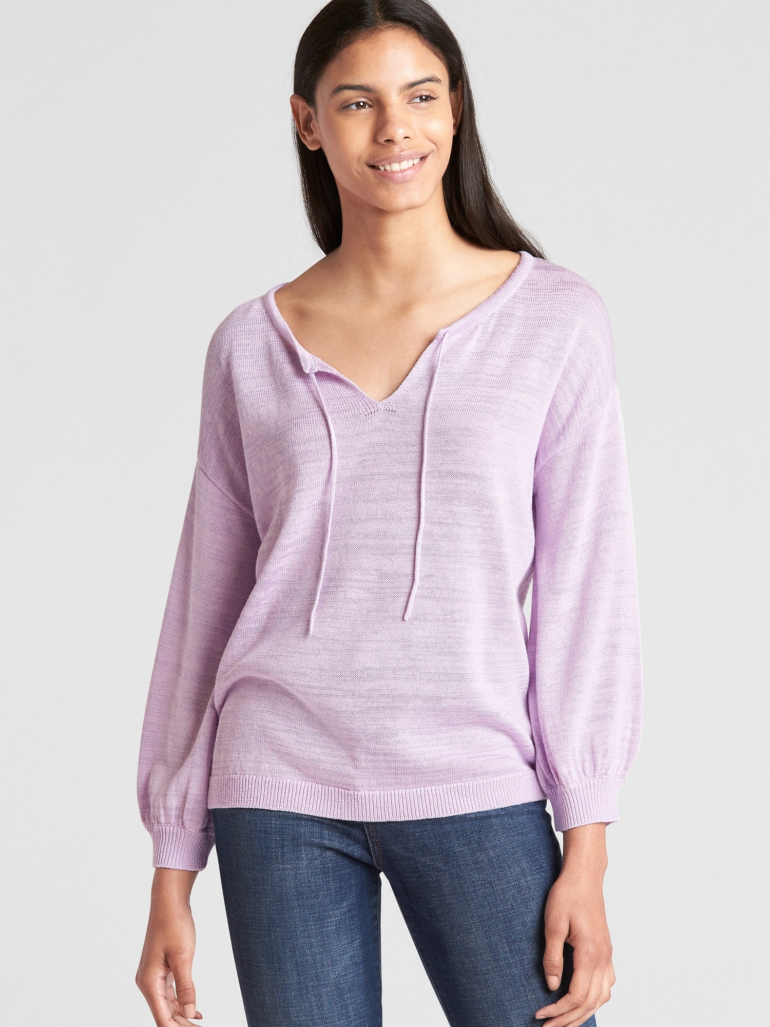 Blouson Sleeve Split-Neck Sweater | Gap