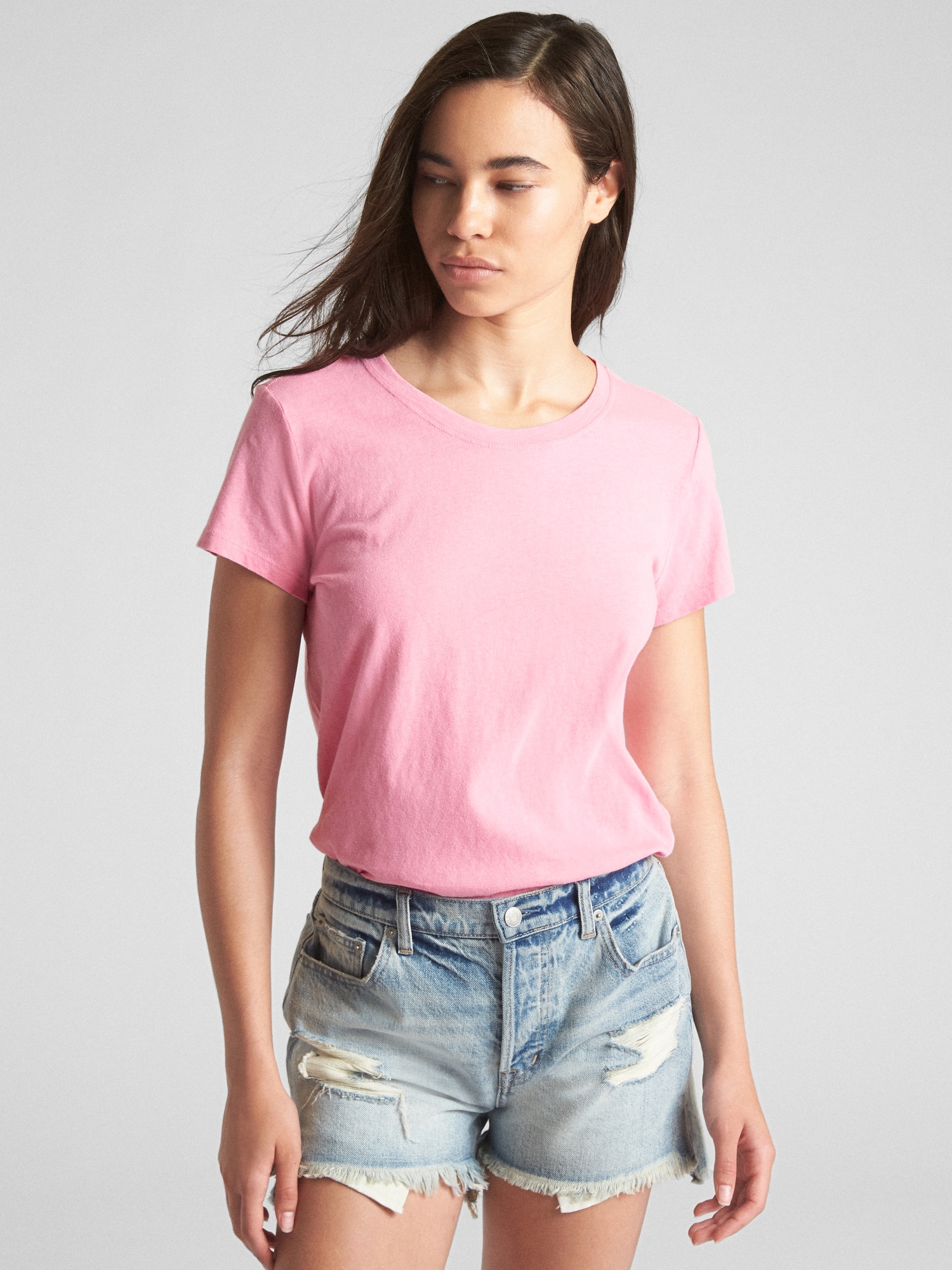 Cropped Short Sleeve Crewneck T-Shirt in Natural Cotton | Gap