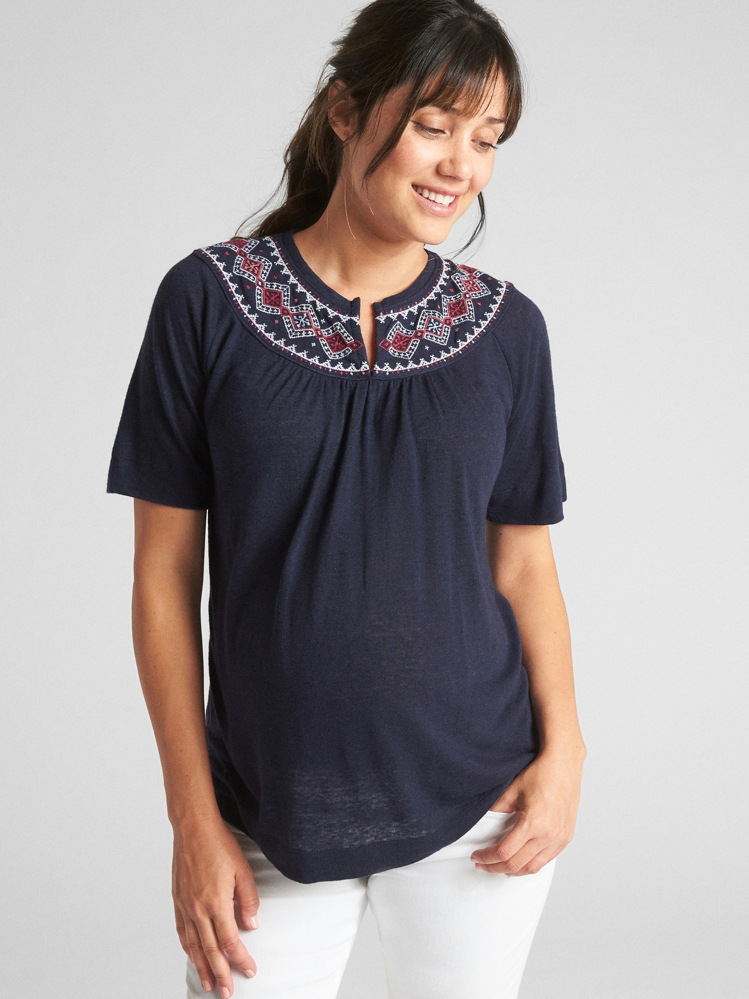 Maternity Short Sleeve Embroidered Smock Top | Gap