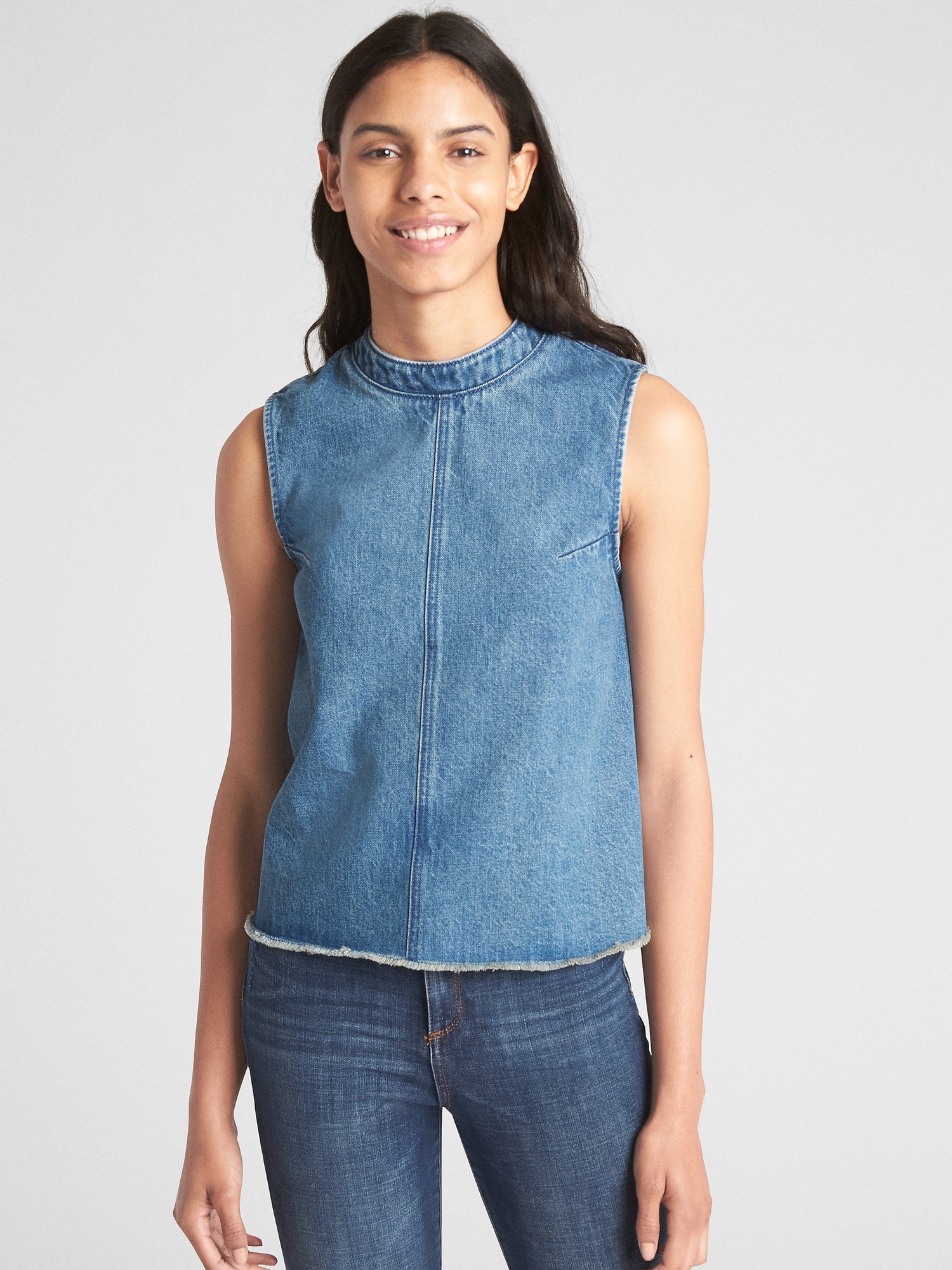 Split-Back Tank Top in Chambray | Gap