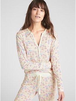 Long Sleeve Print Henley in Modal | Gap