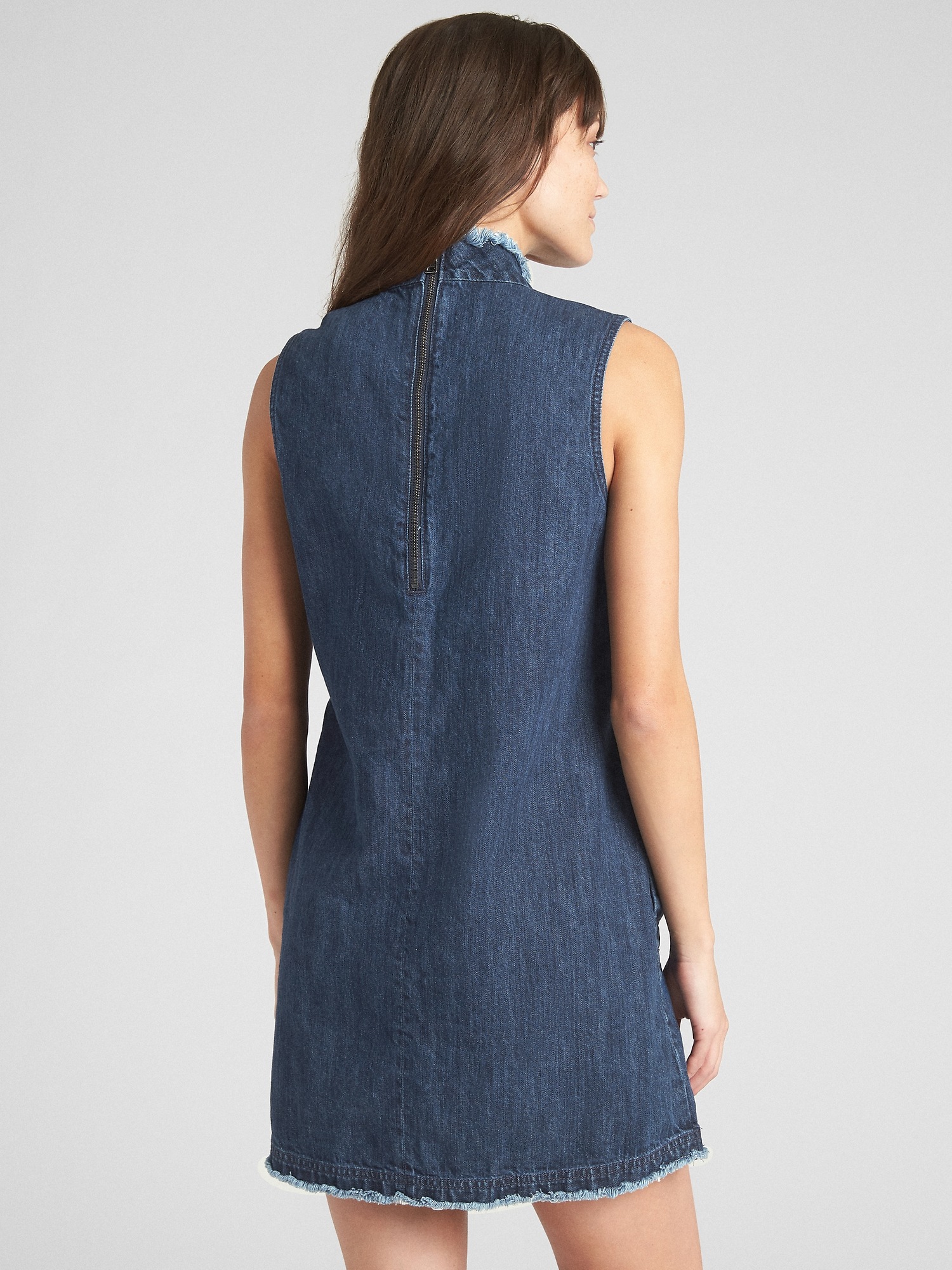 Sleeveless Mockneck Shift Dress in Denim | Gap