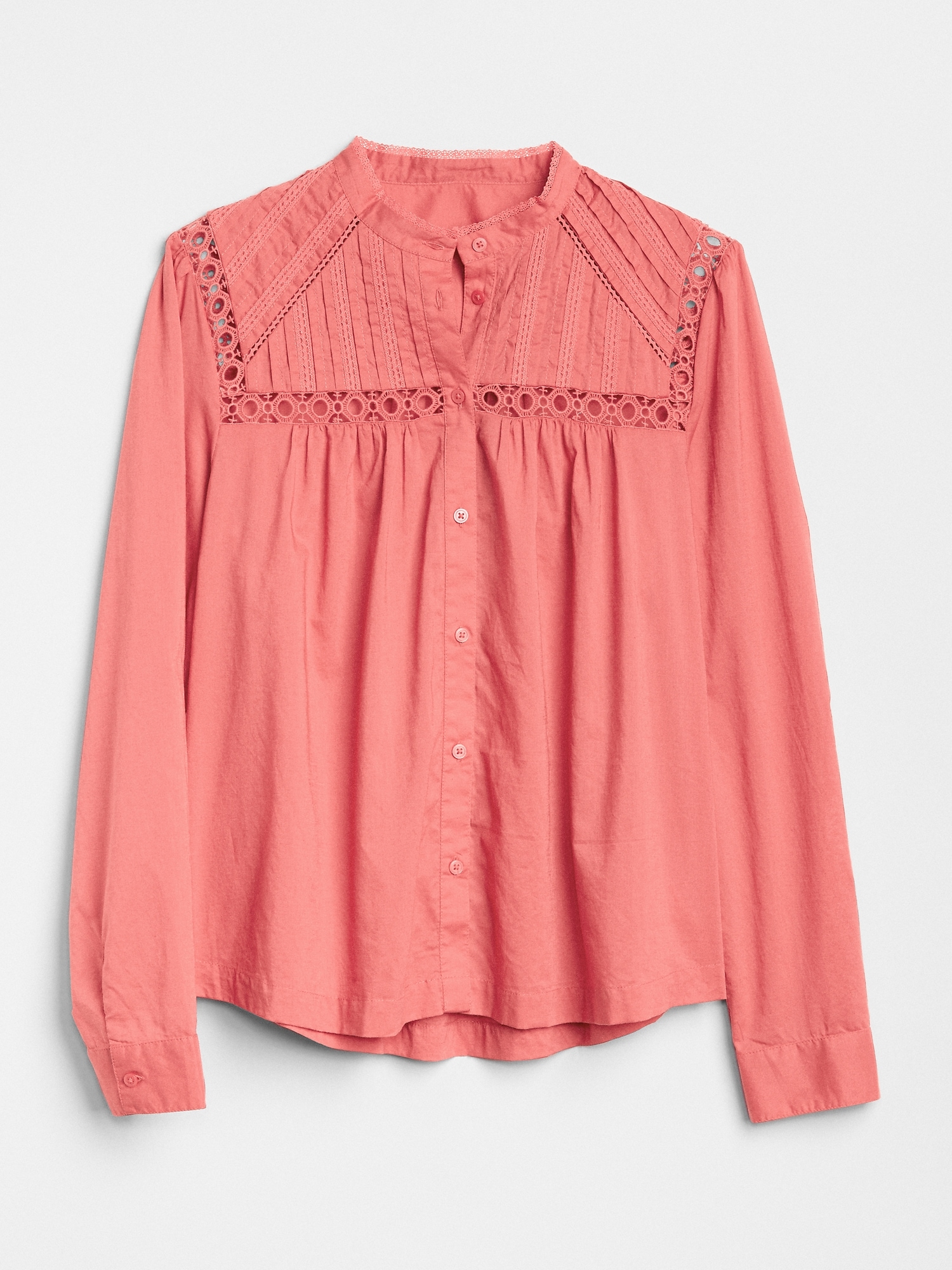 Pintuck Mockneck Lace-Trim Blouse | Gap