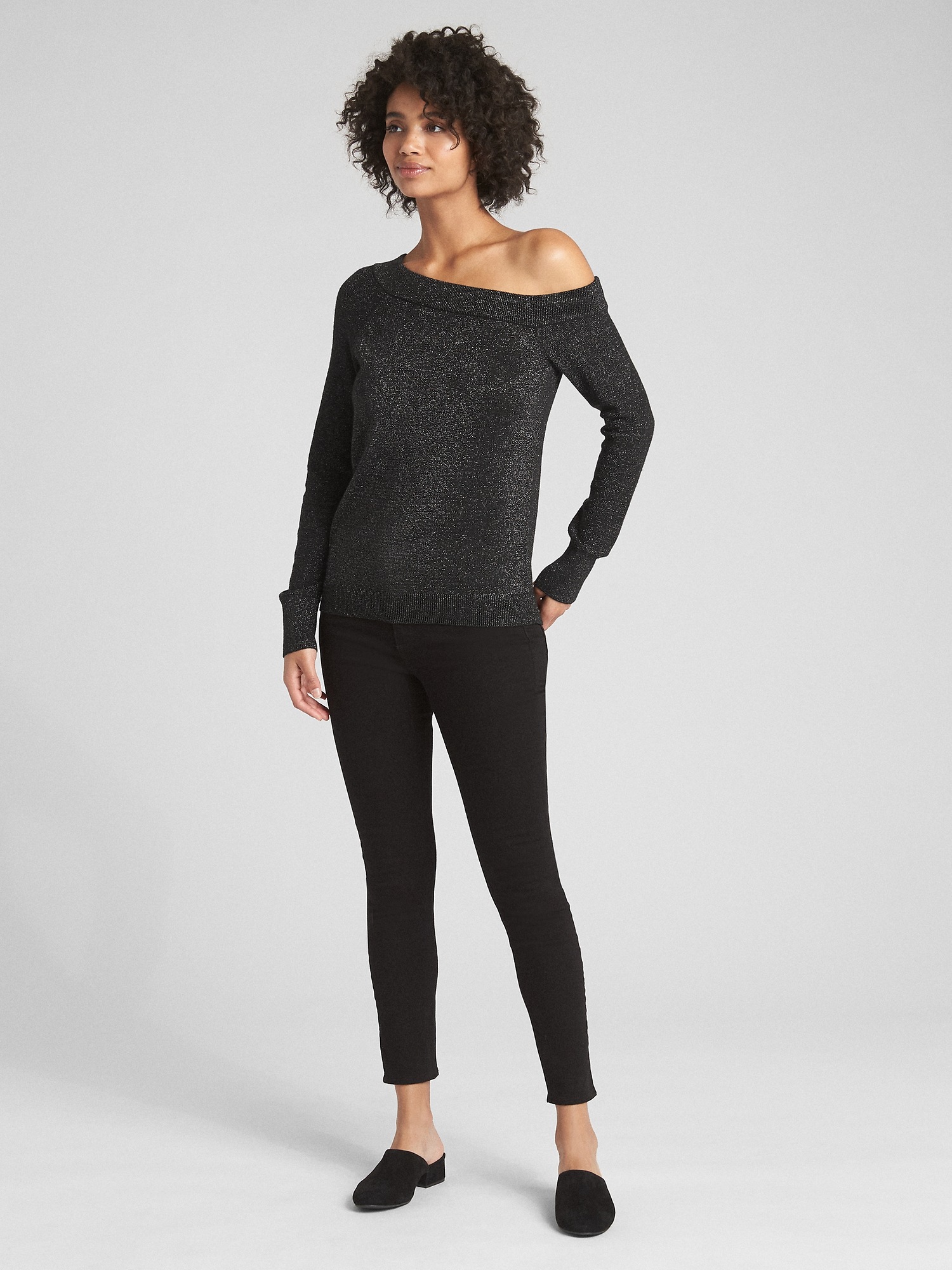 Metallic One-Shoulder Pullover Sweater | Gap