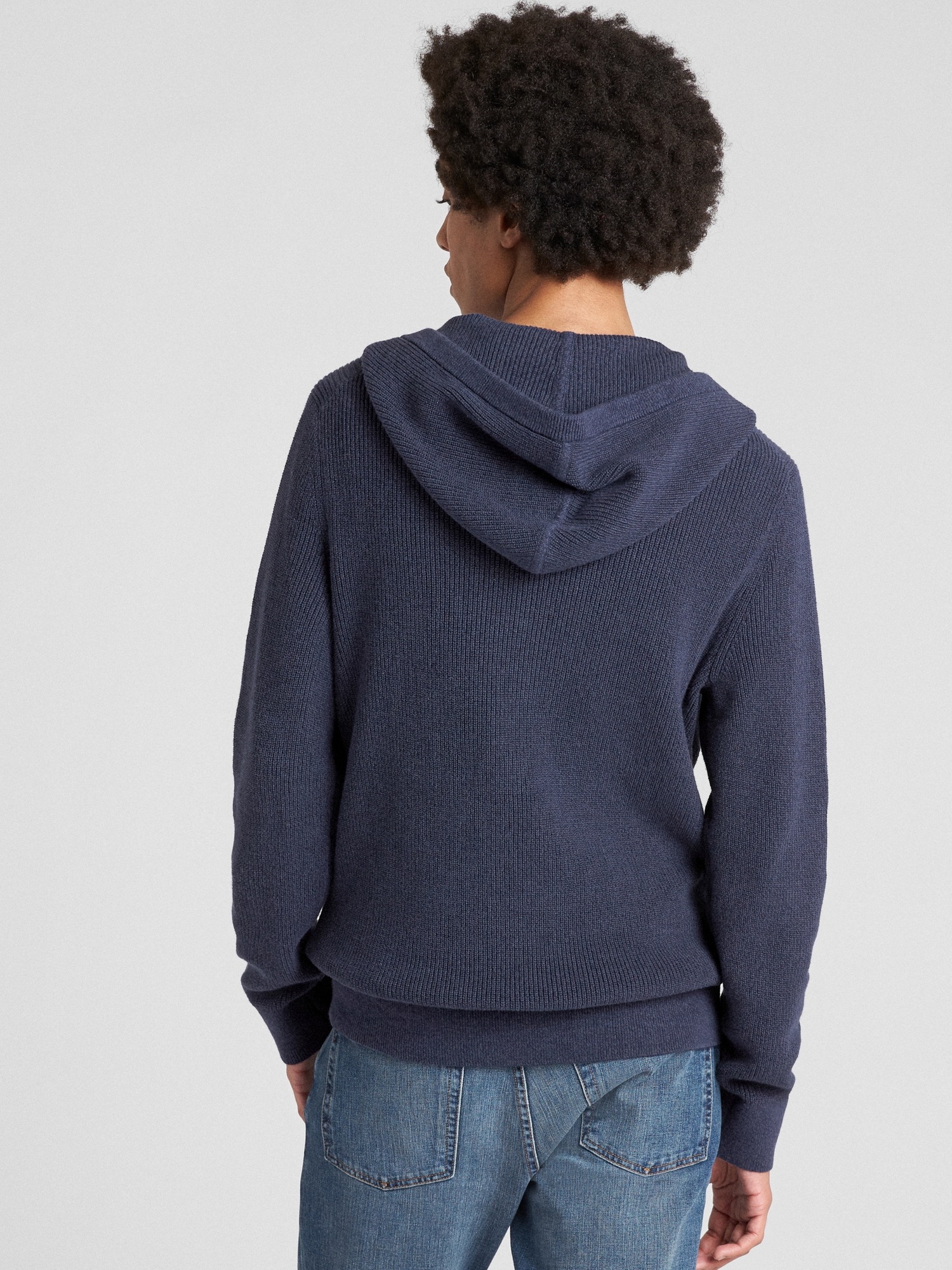 Marled Ribbed Full-Zip Hooded Sweater | Gap