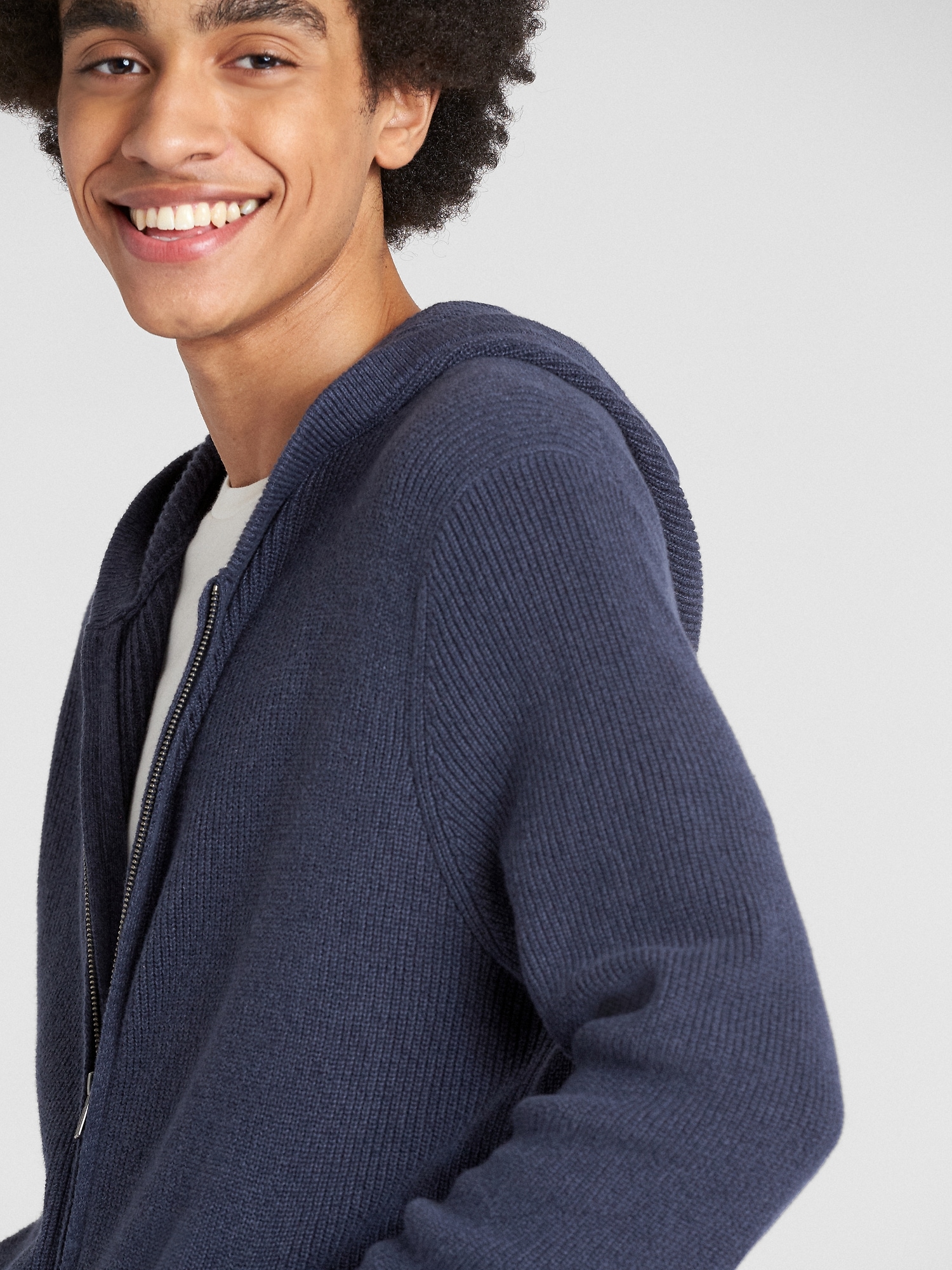 Marled Ribbed Full-Zip Hooded Sweater | Gap