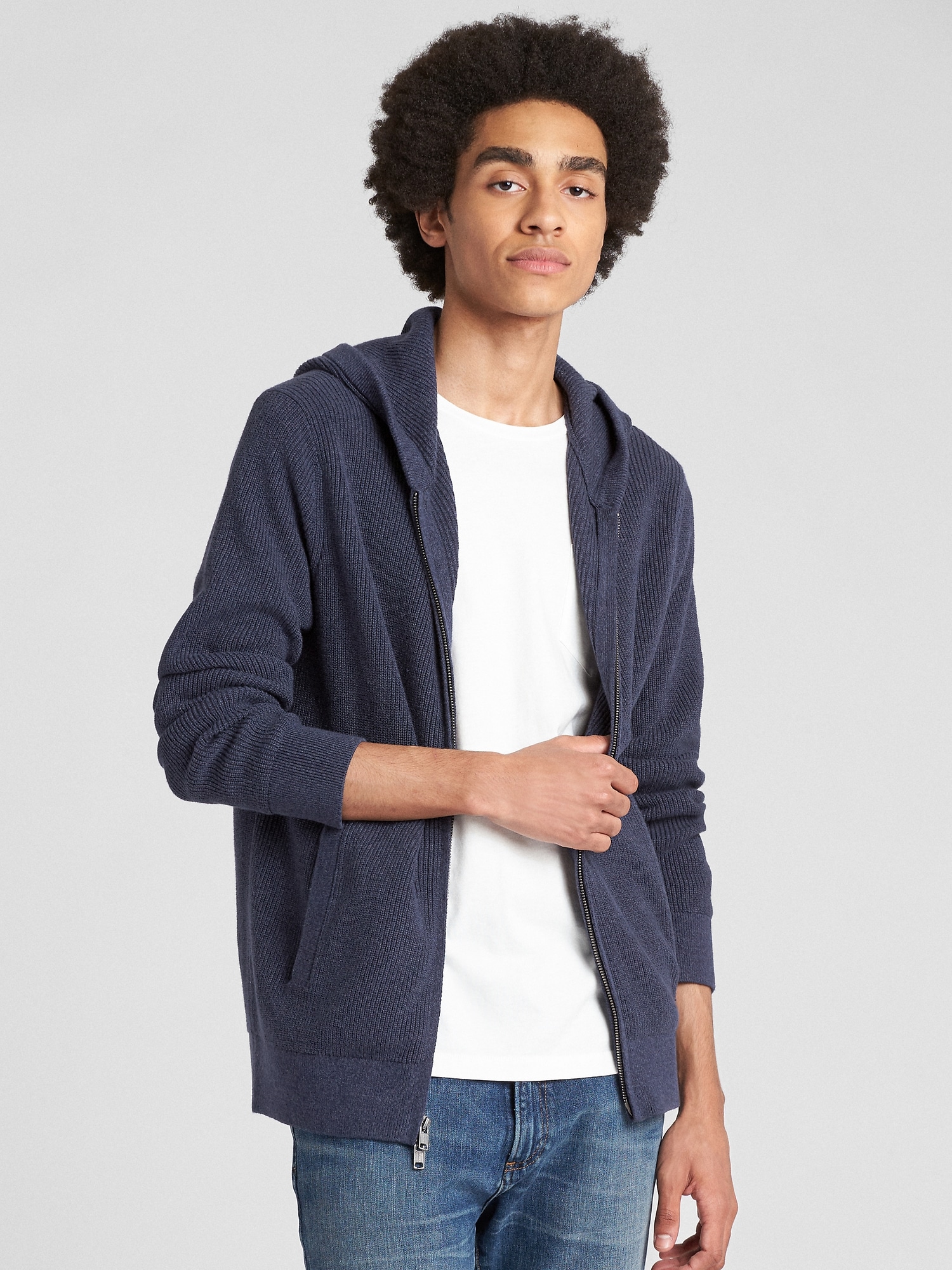 Marled Ribbed Full-Zip Hooded Sweater | Gap
