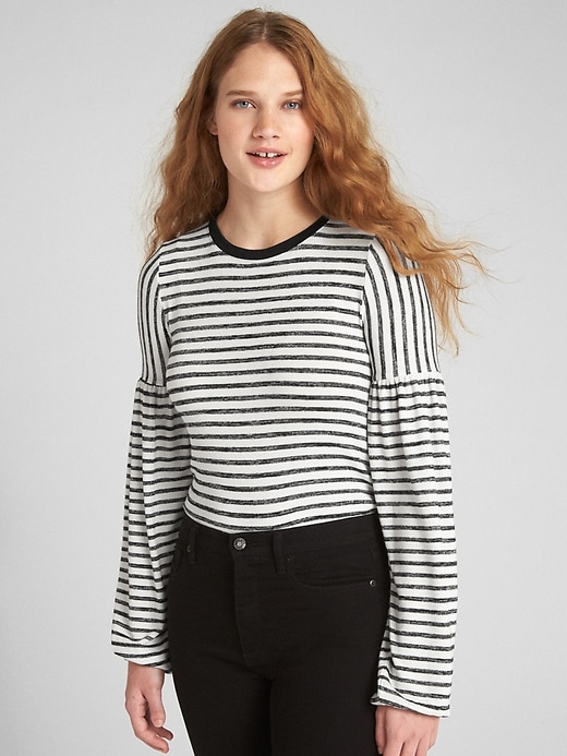 Softspun Stripe Balloon Sleeve Top | Gap