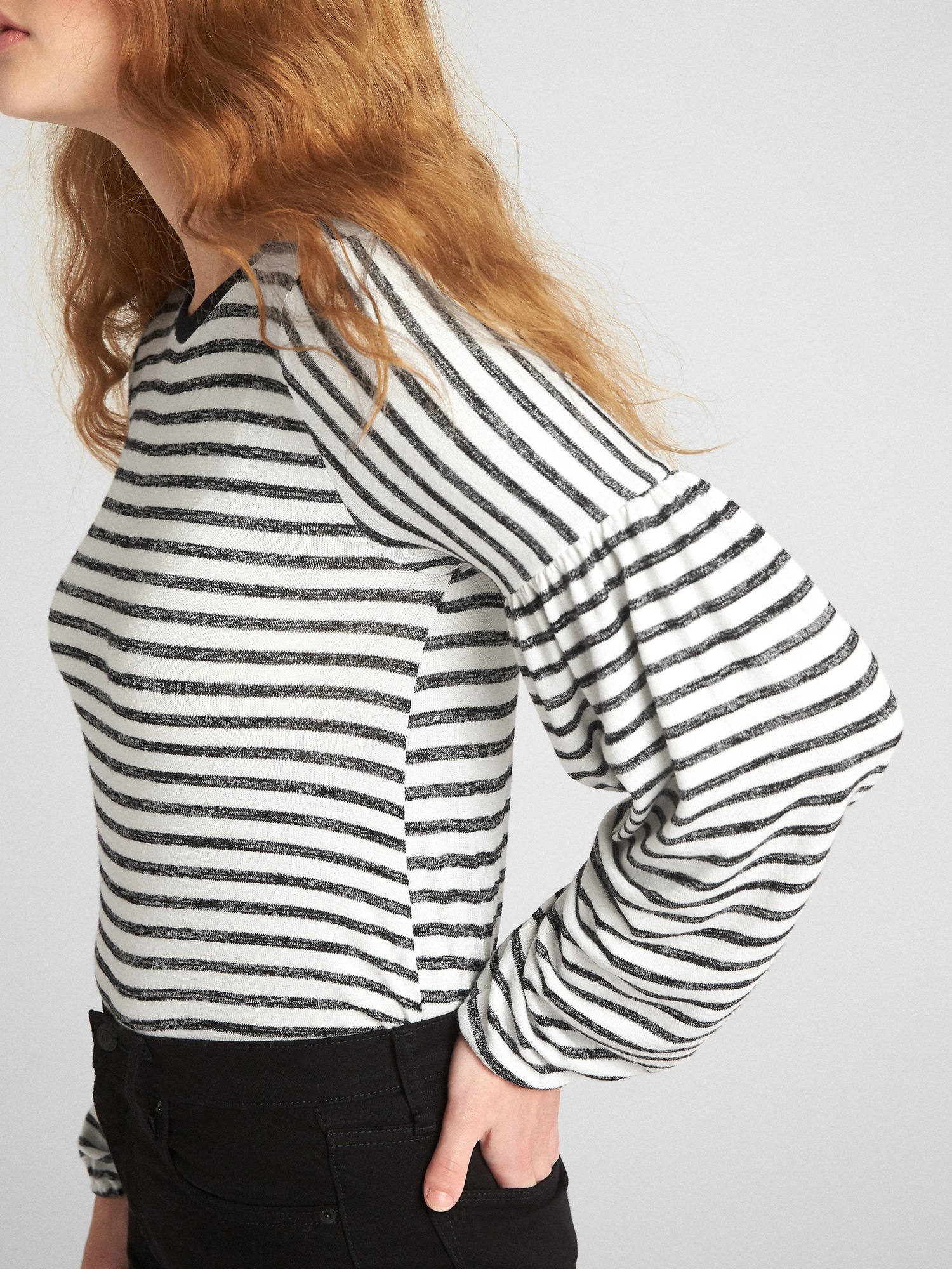Softspun Stripe Balloon Sleeve Top | Gap