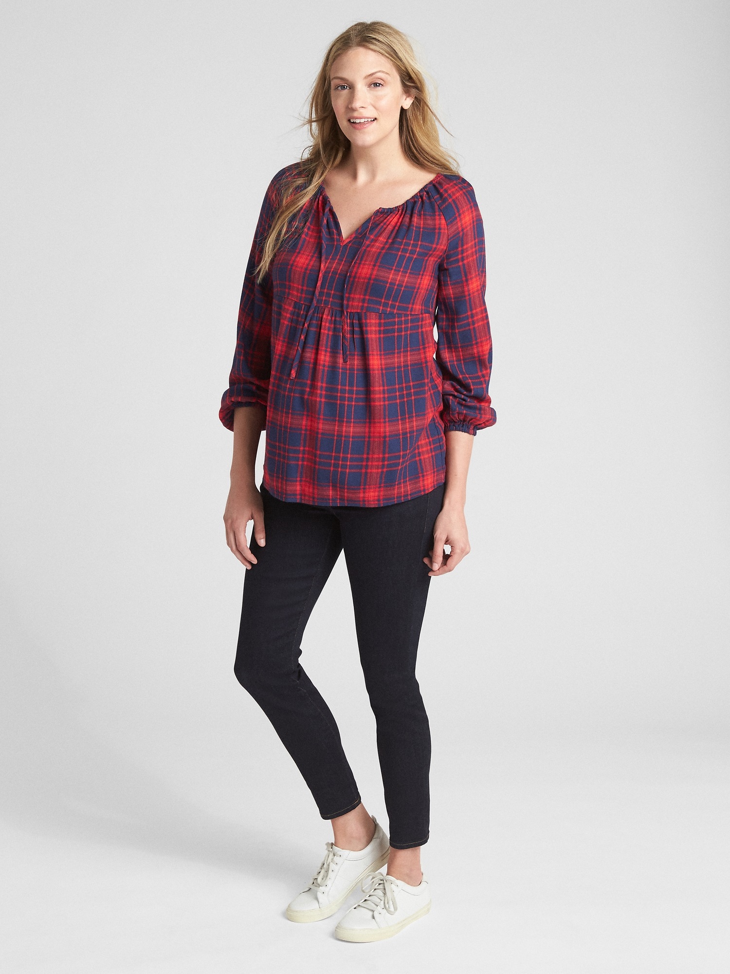 Maternity Split-Neck Plaid Top | Gap