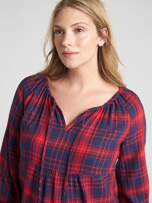 Maternity Split-Neck Plaid Top | Gap