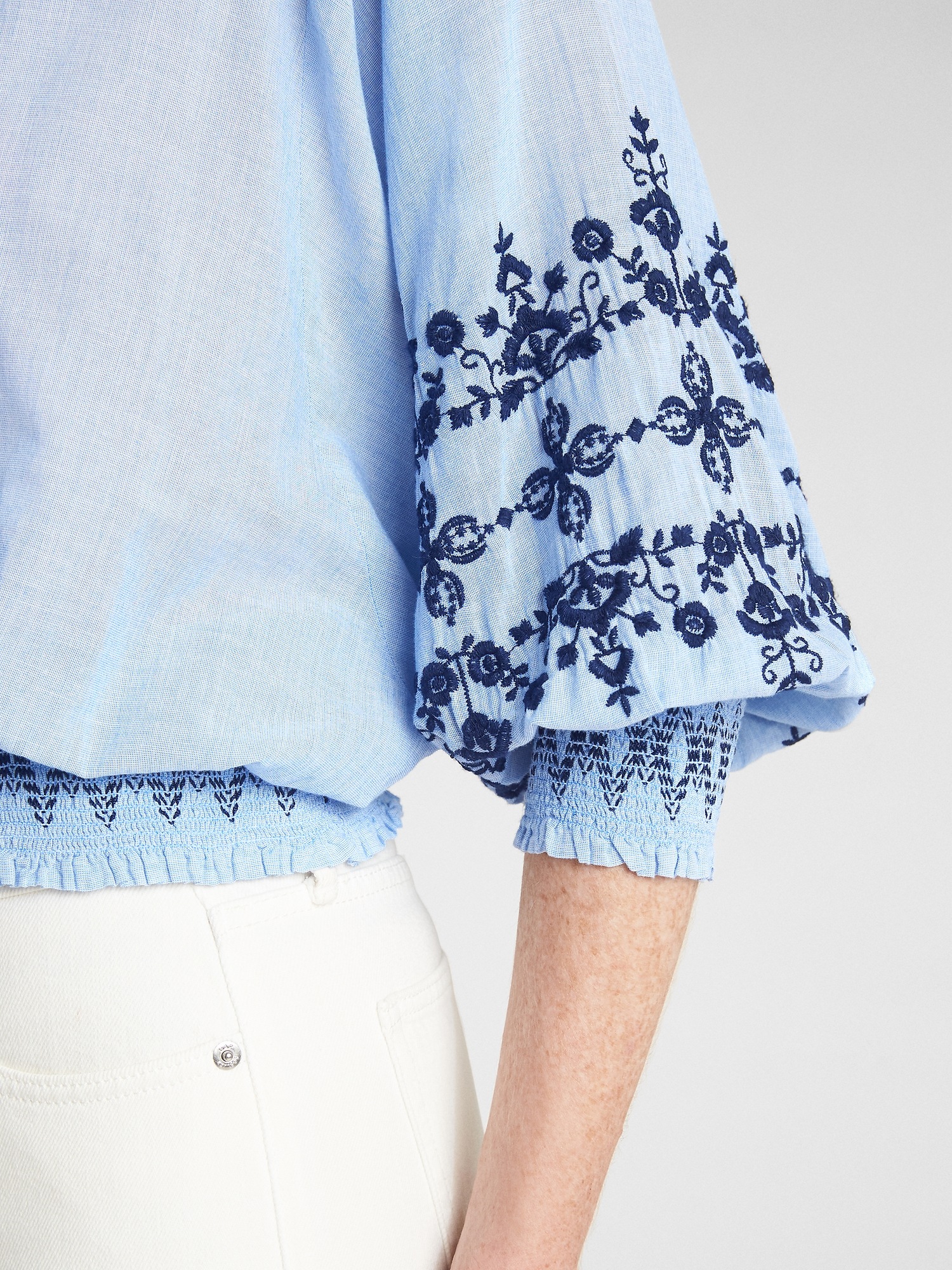 Embroidered Long Sleeve Smocked Top | Gap