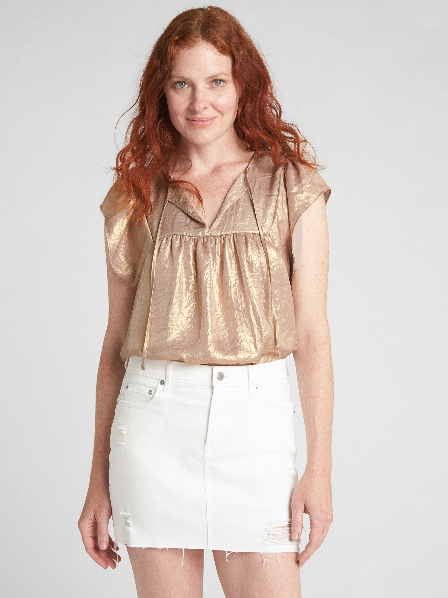 Flutter Metallic Tie-Neck Blouse | Gap