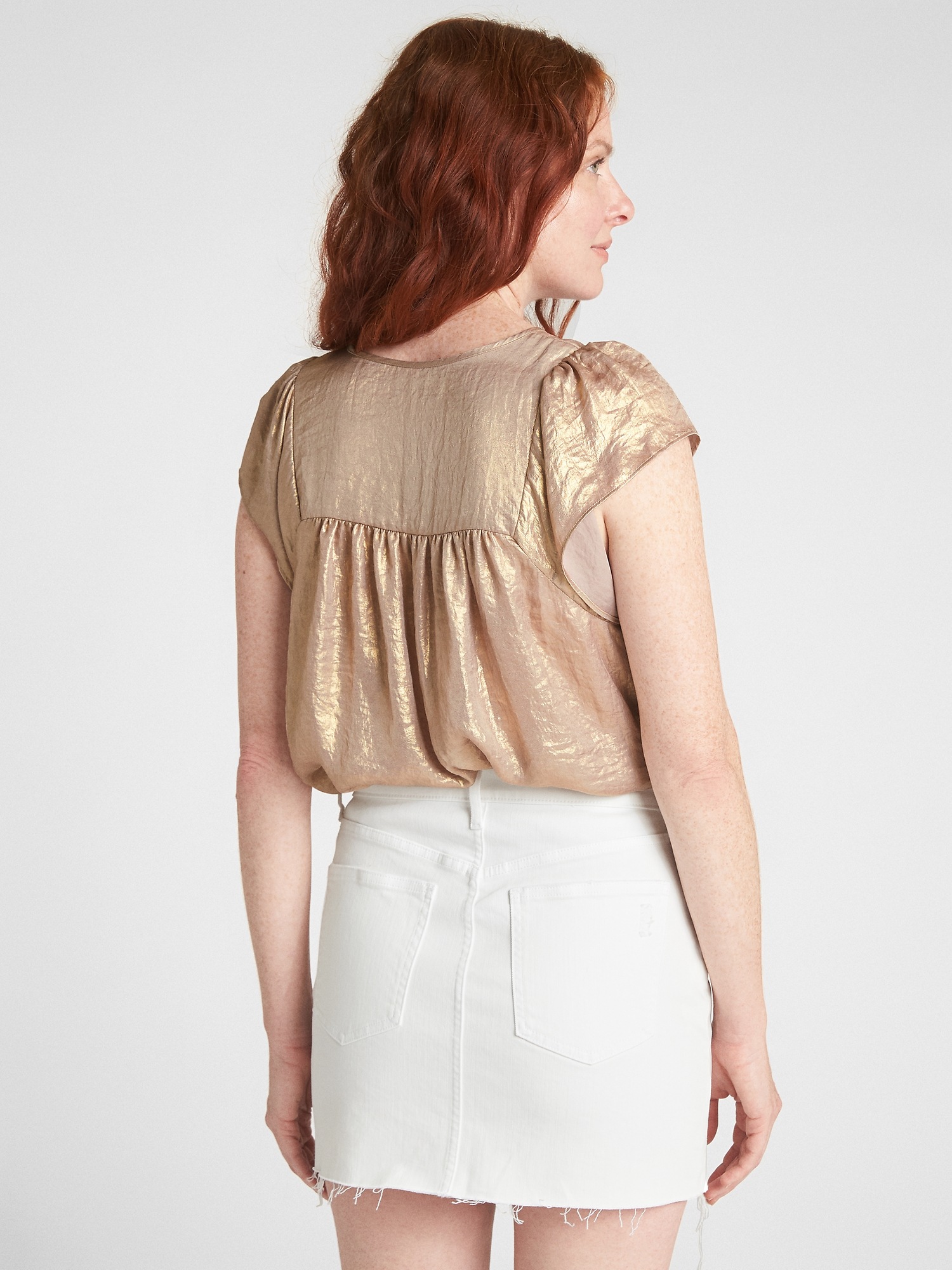 Flutter Metallic Tie-Neck Blouse | Gap