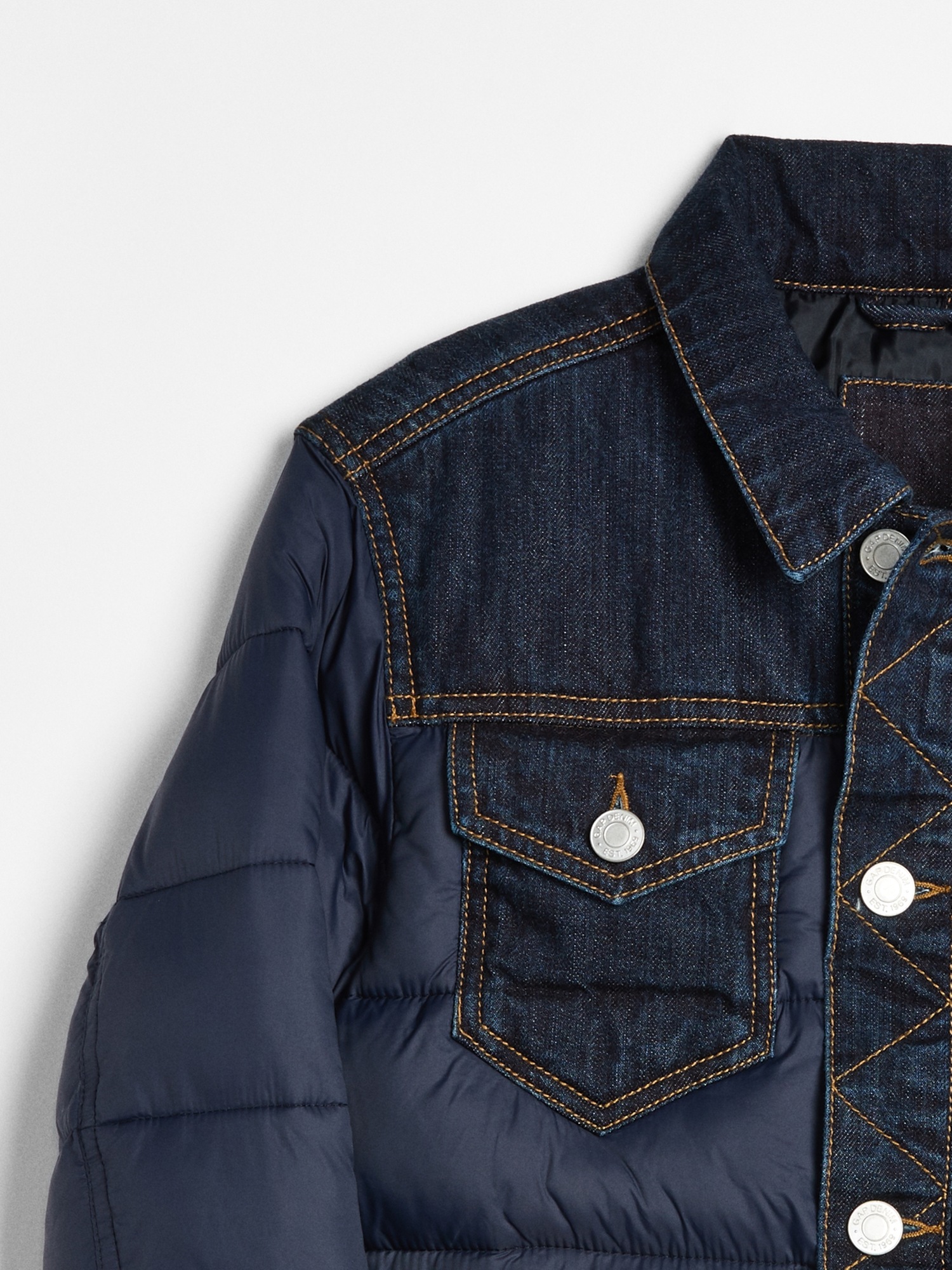 Kids ColdControl Max Down Denim Puffer Jacket | Gap