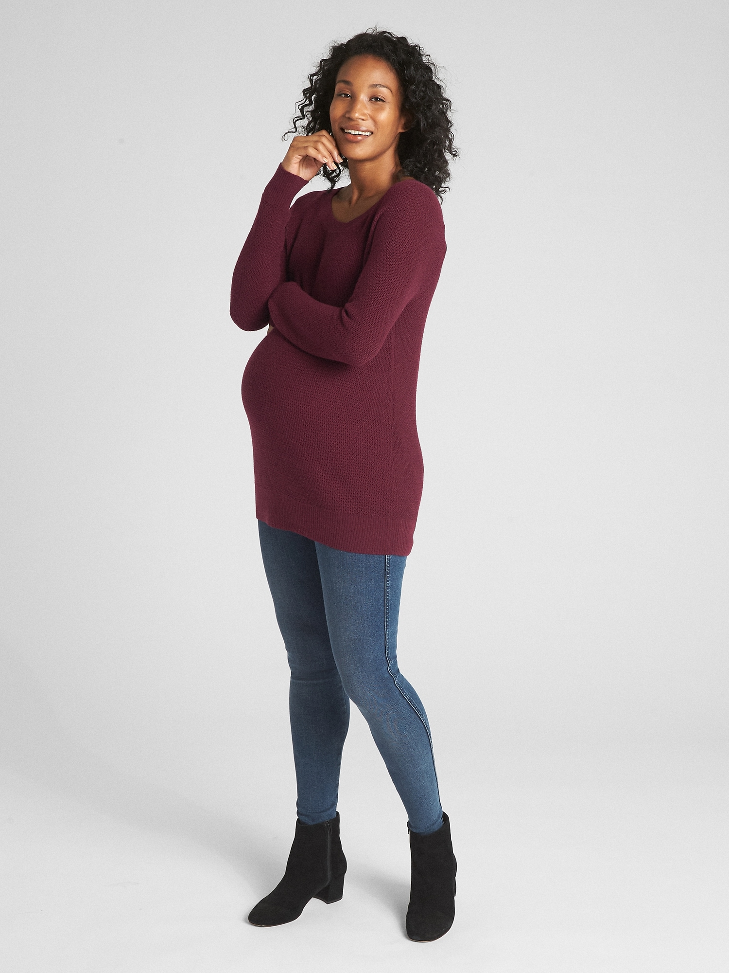 Maternity Long Sleeve Textured Sweater Tunic | Gap