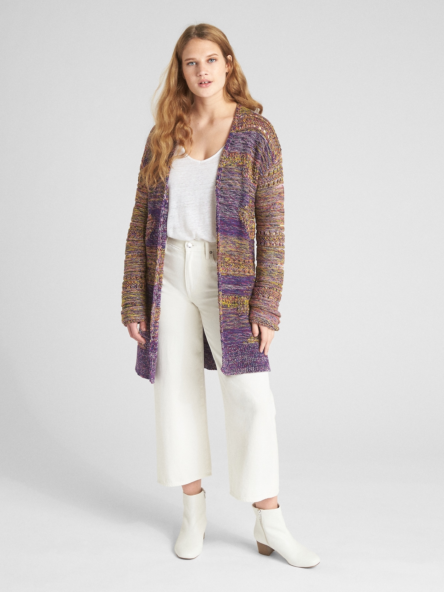 Jacquard Longline Open-Front Sweater | Gap