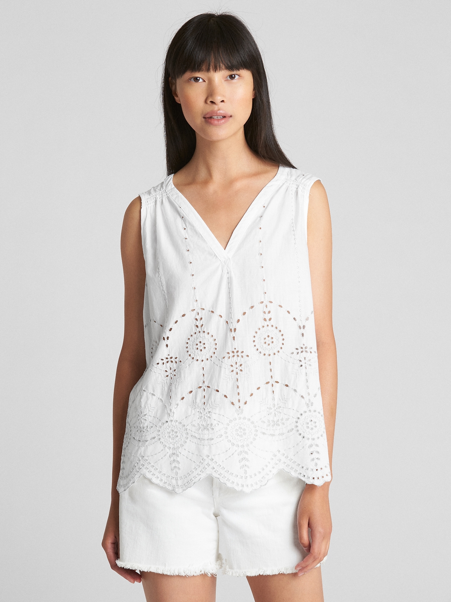 Sleeveless Eyelet V-Neck Blouse | Gap