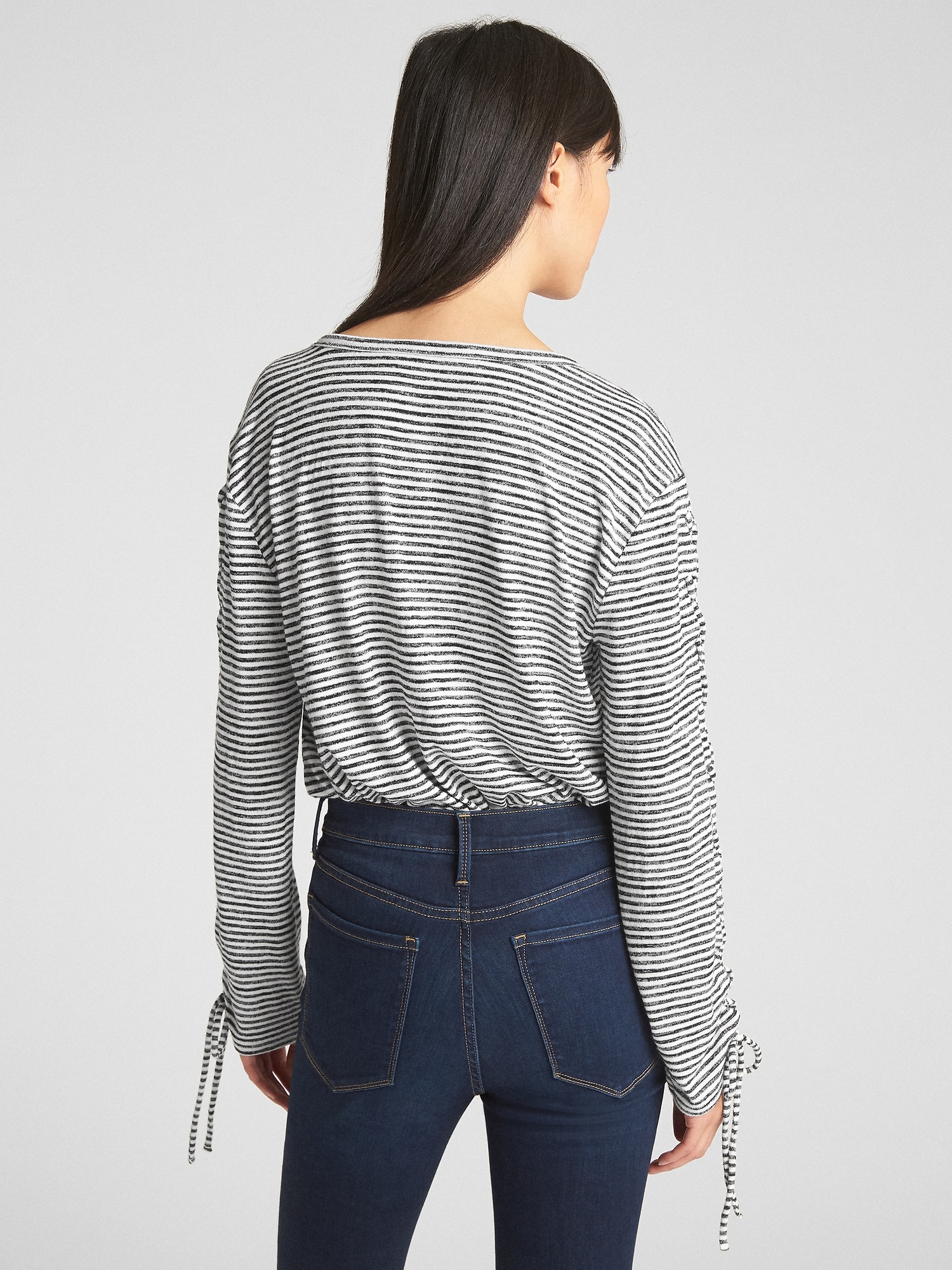 Softspun Stripe Lace-Up Long Sleeve Top | Gap