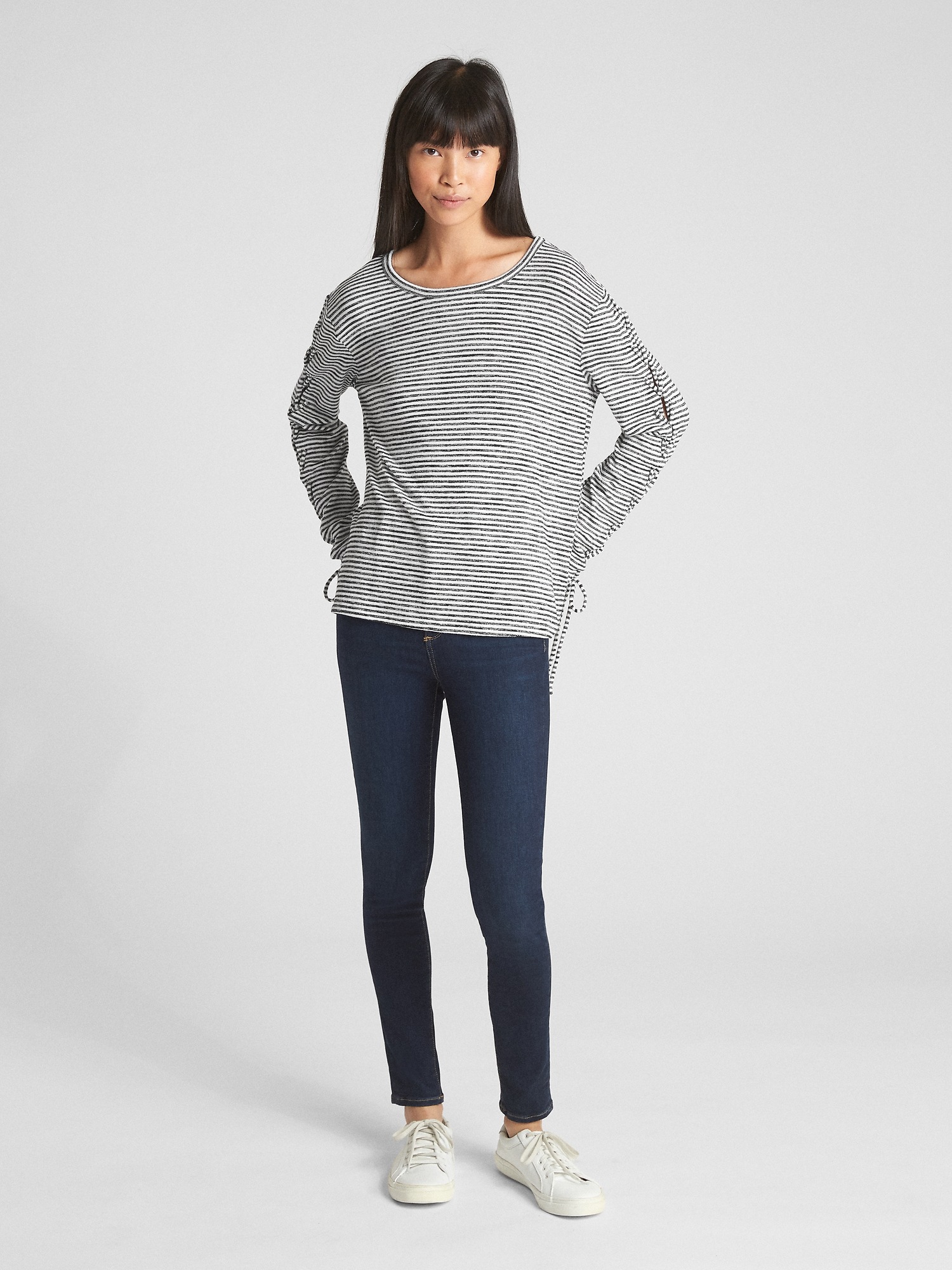 Softspun Stripe Lace-Up Long Sleeve Top | Gap