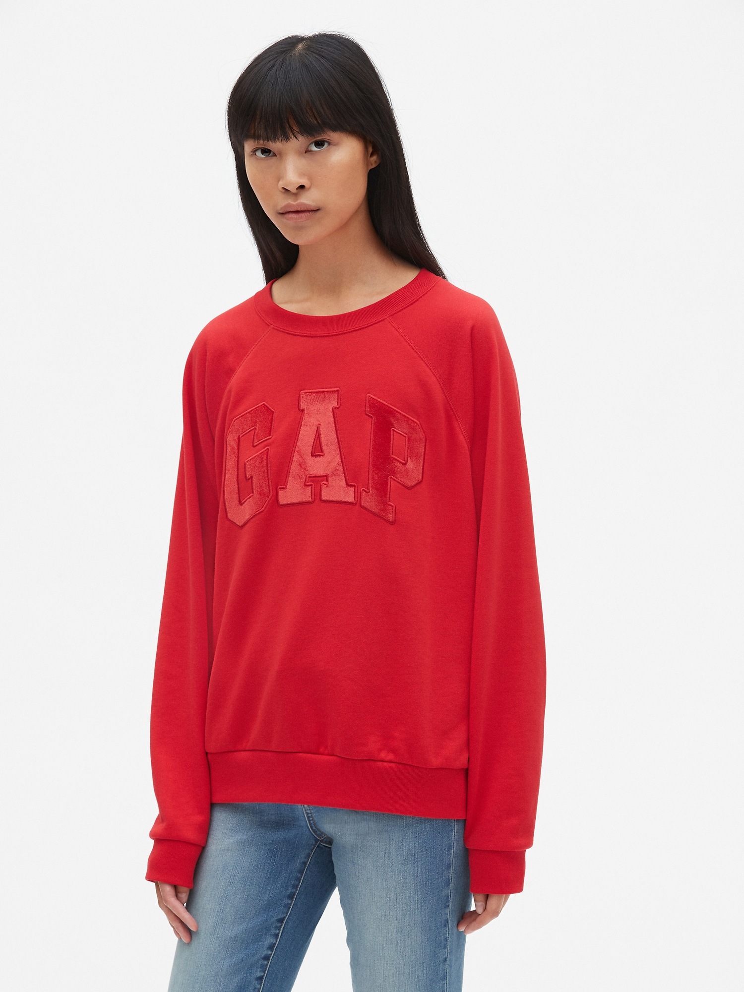 Velvet Logo Crewneck Pullover Sweatshirt | Gap