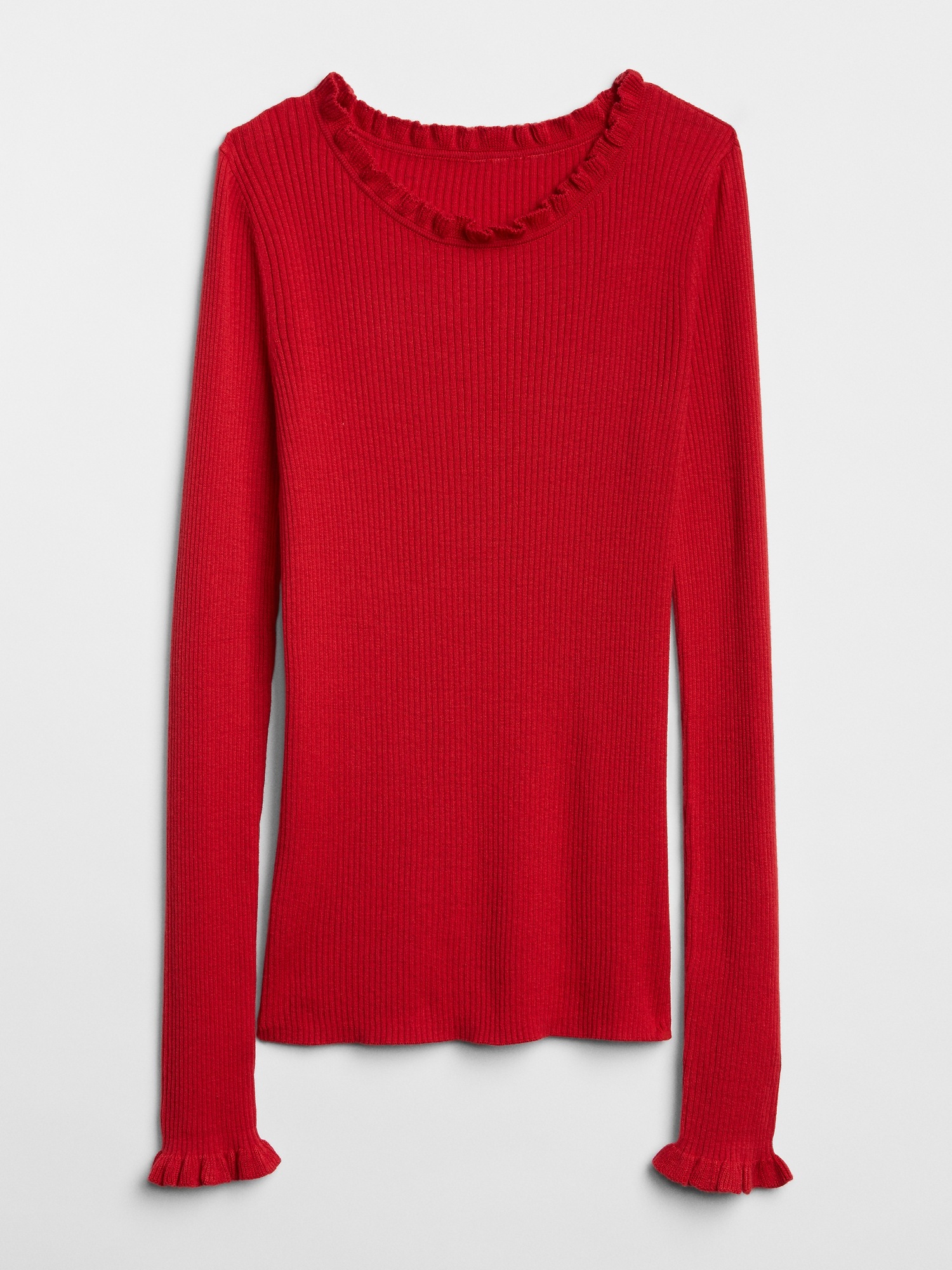 Ribbed Ruffle Trim Crewneck Pullover Sweater Gap
