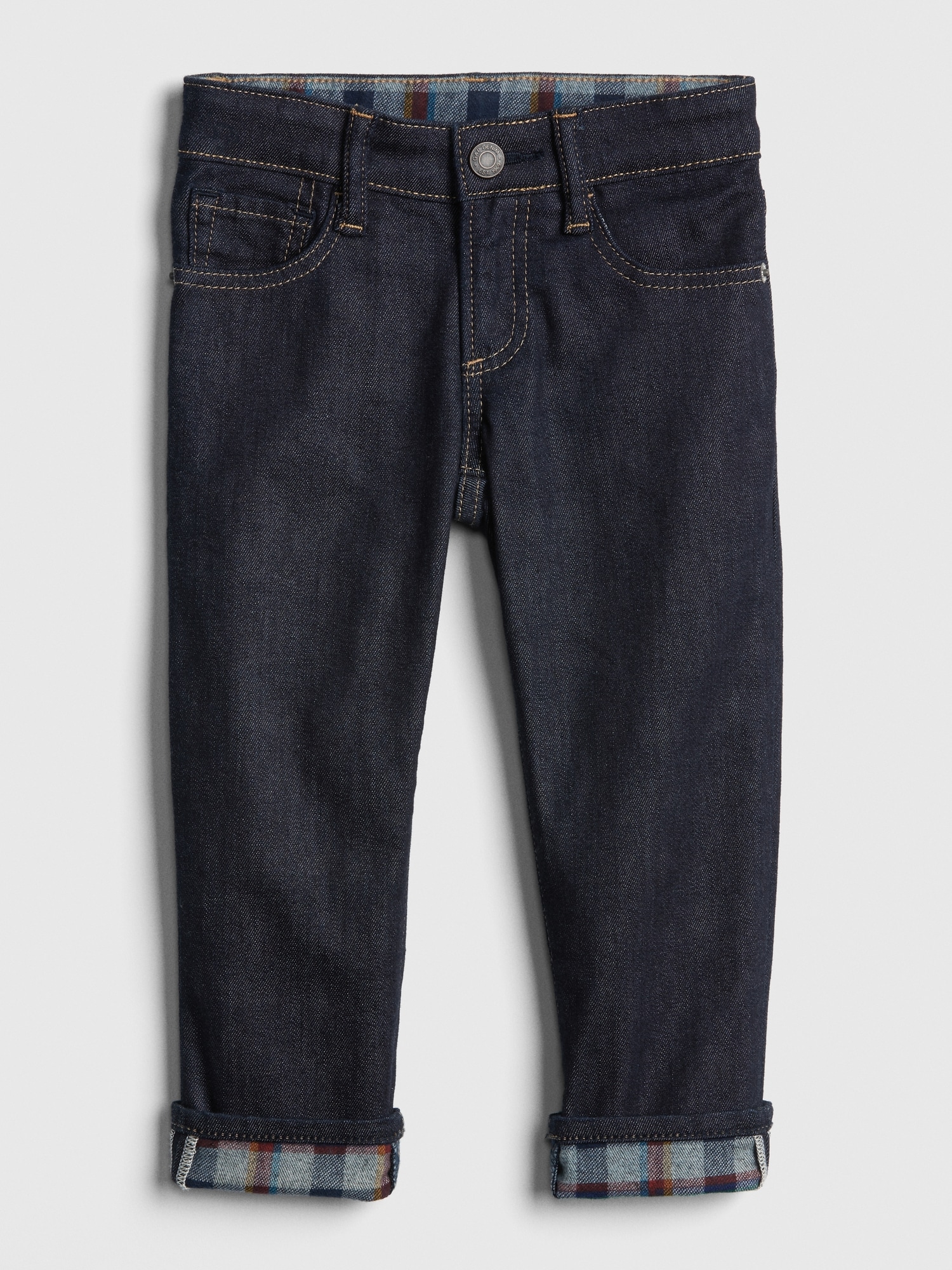 Superdenim Plaid-Brushed Slim Jeans with Defendo | Gap