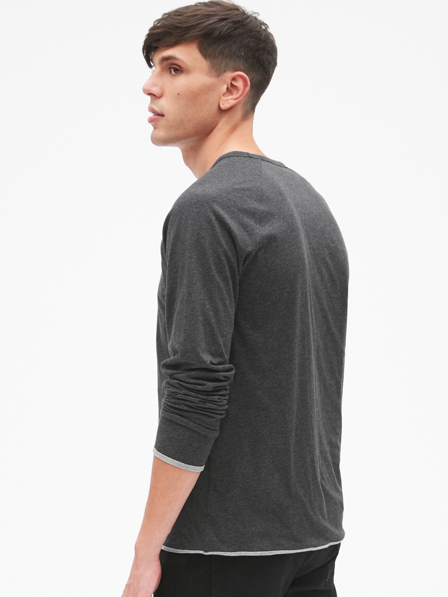 Long Sleeve Double Face Crewneck T Shirt Gap