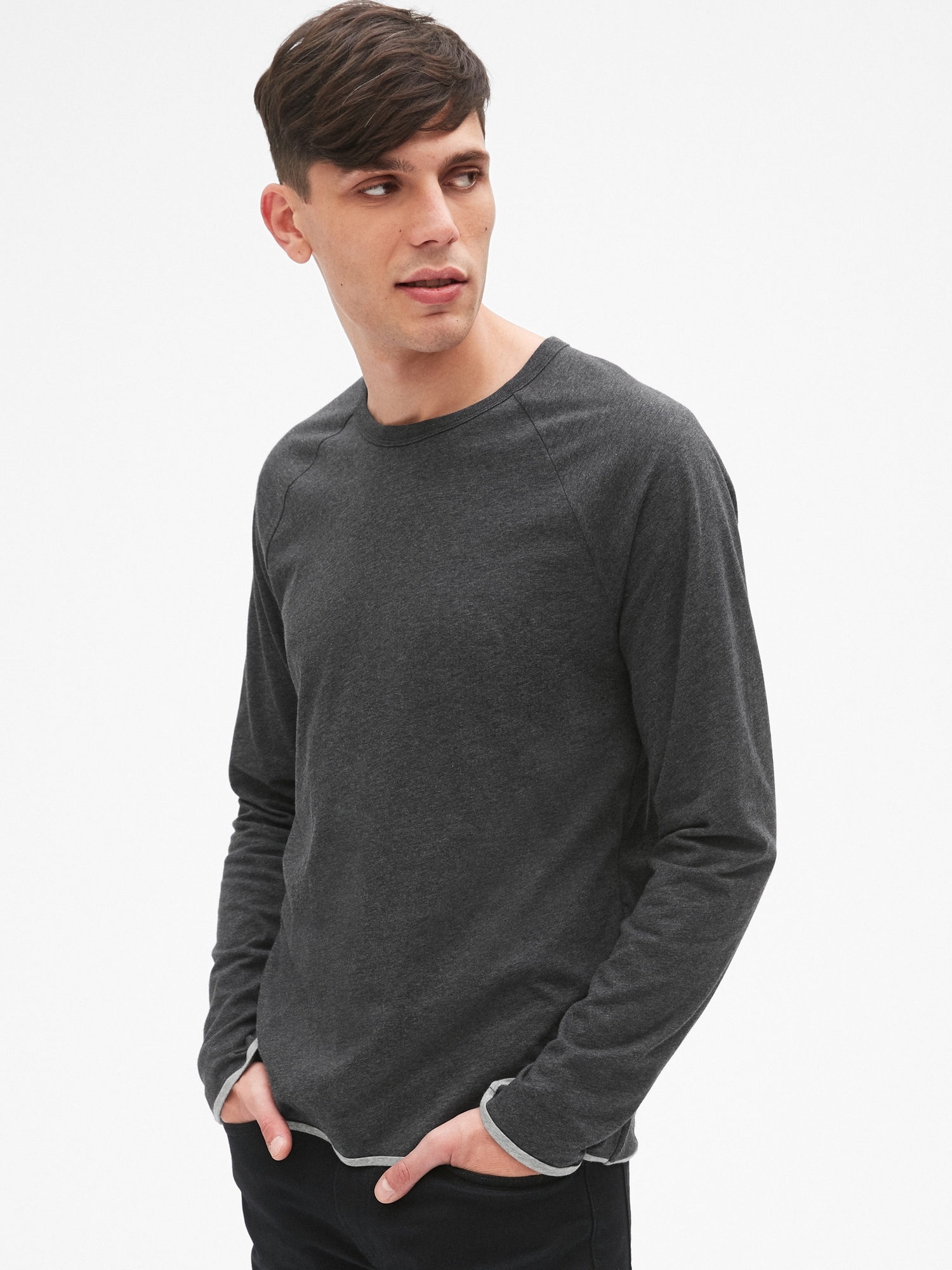 Long Sleeve Double Face Crewneck T Shirt Gap