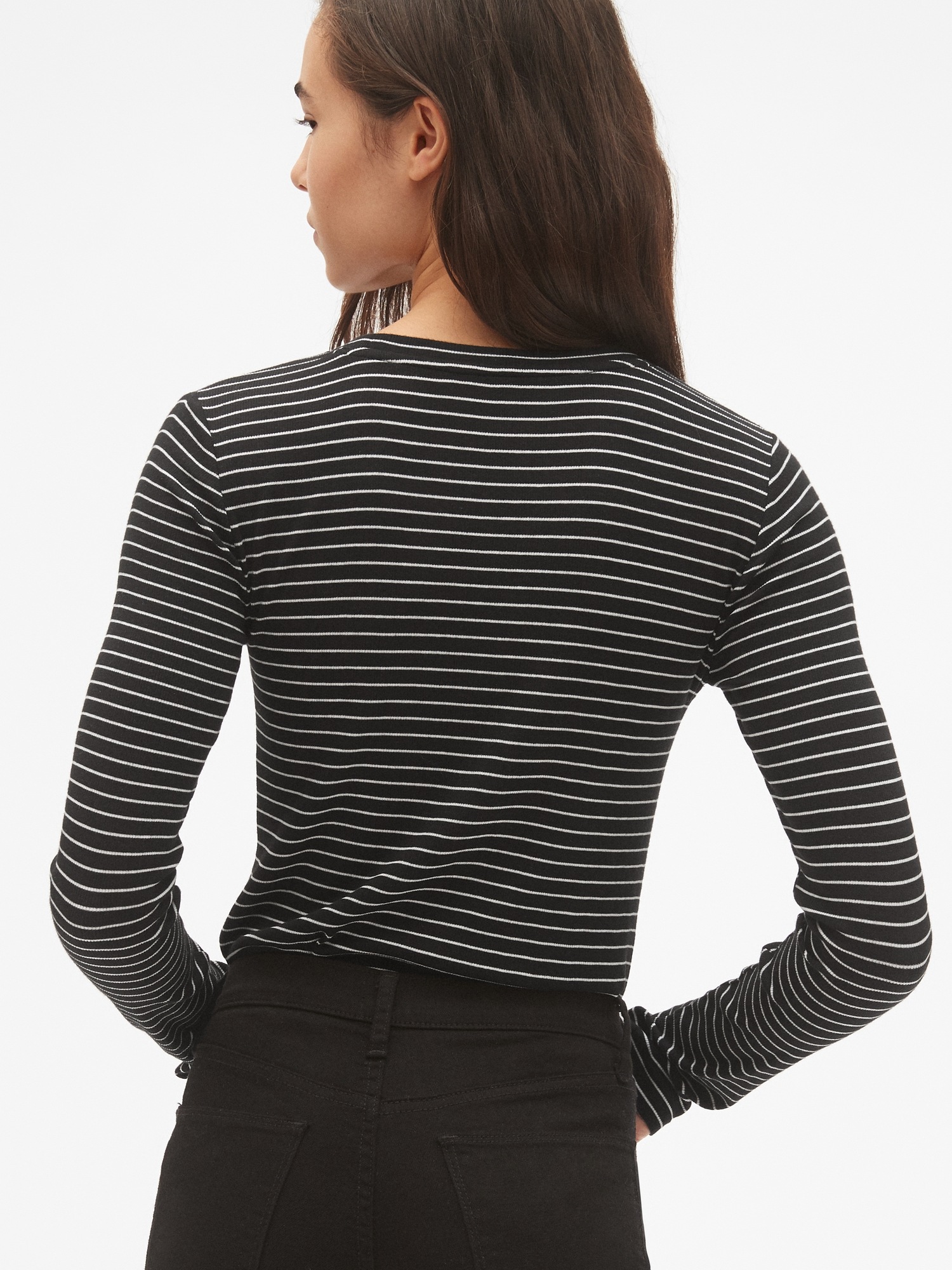 Ribbed Long Sleeve Stripe Crewneck T-Shirt in Modal | Gap