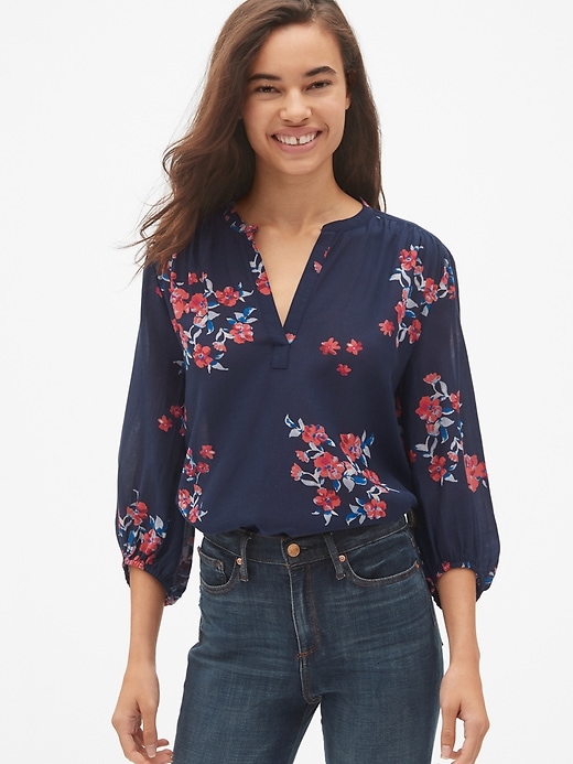 Floral Print Split-Neck Blouse | Gap