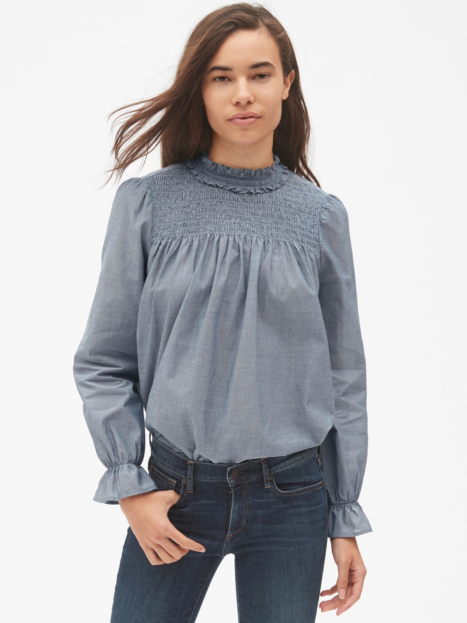 Smocked Long Sleeve Ruffle Blouse | Gap