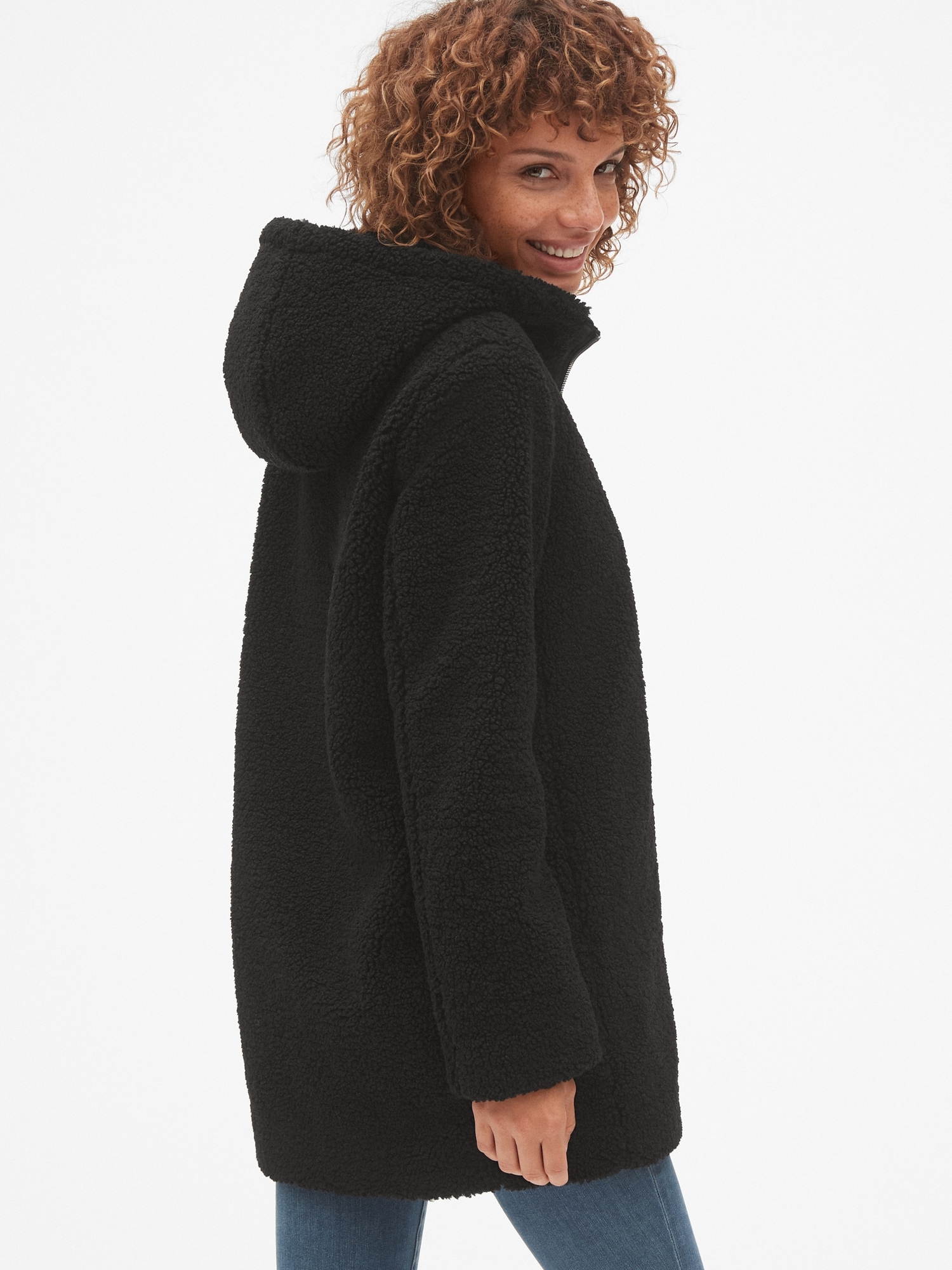 Hooded Zip-Front Teddy Coat | Gap