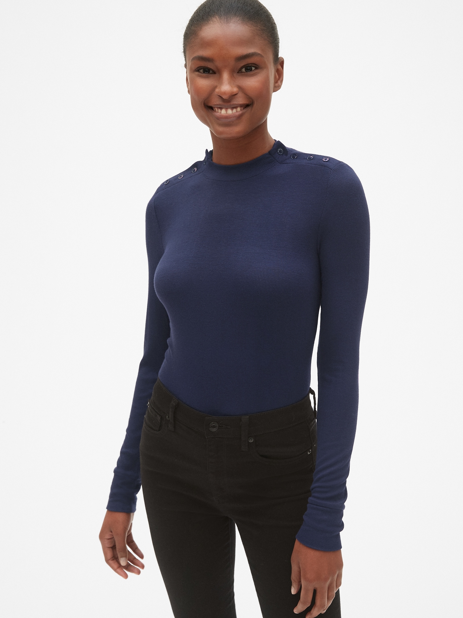Long Sleeve Button-Shoulder Top in Modal | Gap