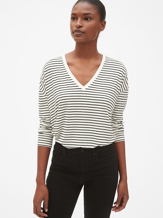 Long Sleeve Stripe V-Neck T-Shirt in Luxe Jersey | Gap