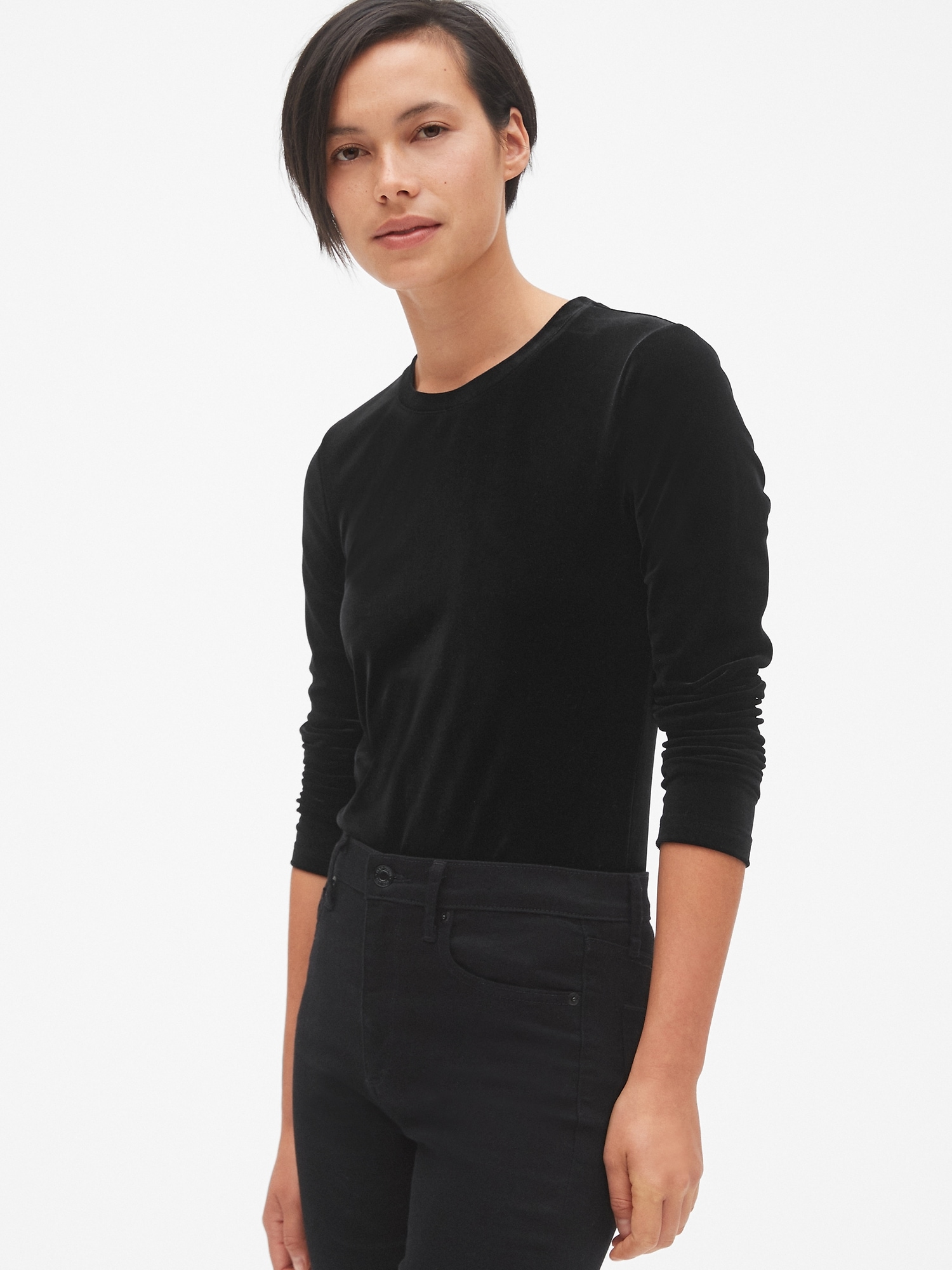 Velvet Long Sleeve Crewneck T-Shirt | Gap