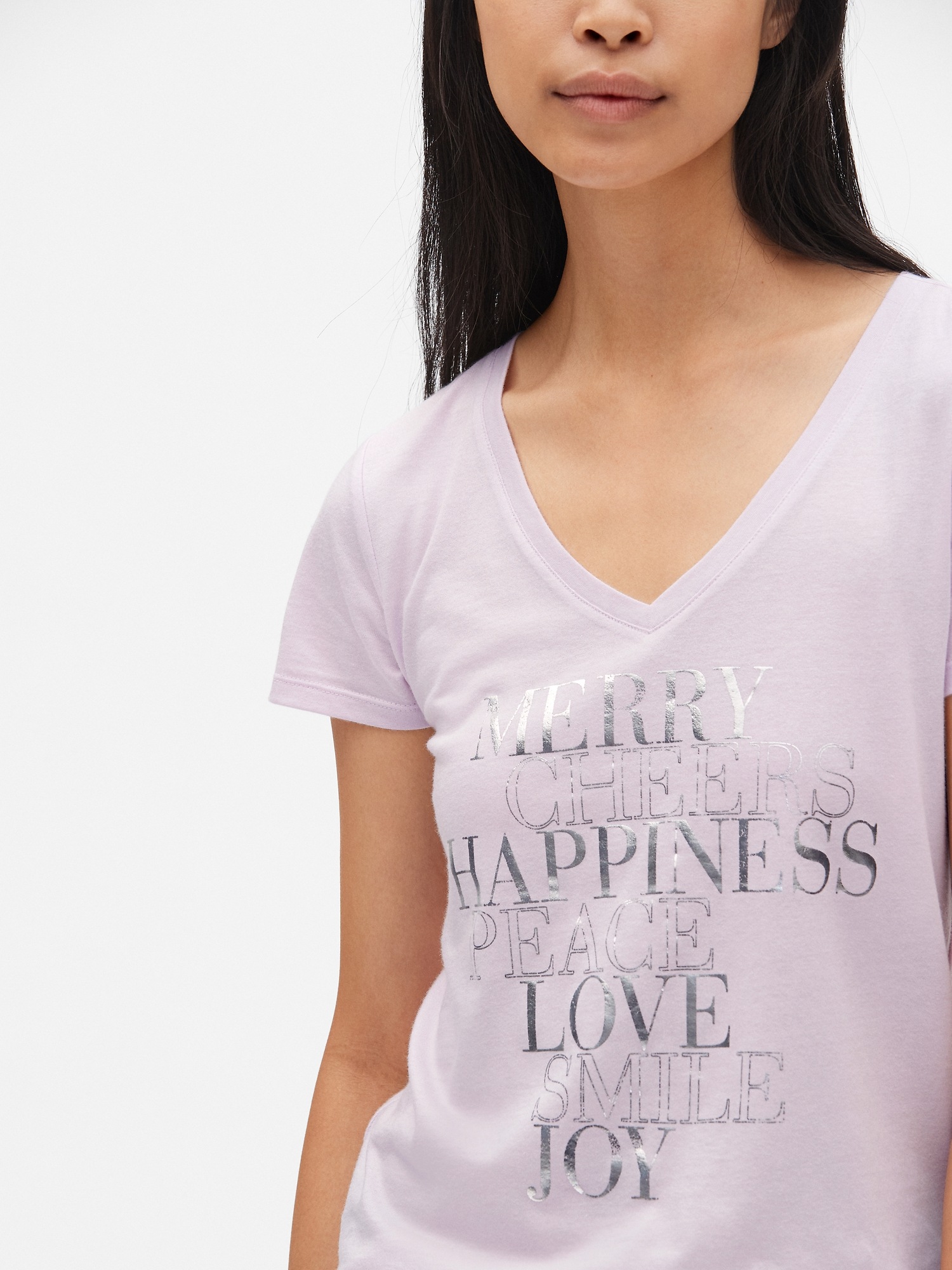 Favorite Metallic Graphic V-Neck T-Shirt | Gap