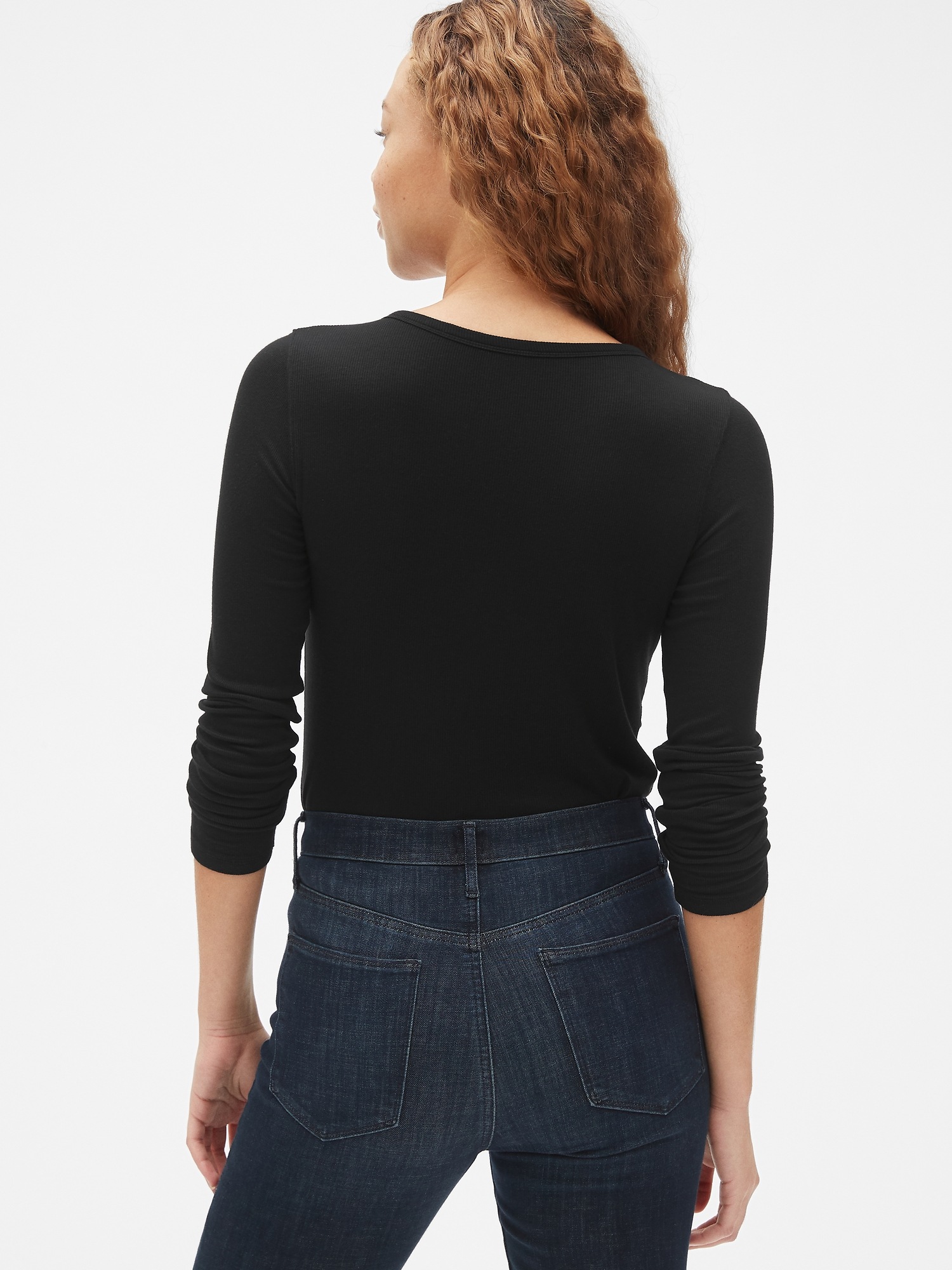 Ribbed Long Sleeve Notch-Neck T-Shirt | Gap